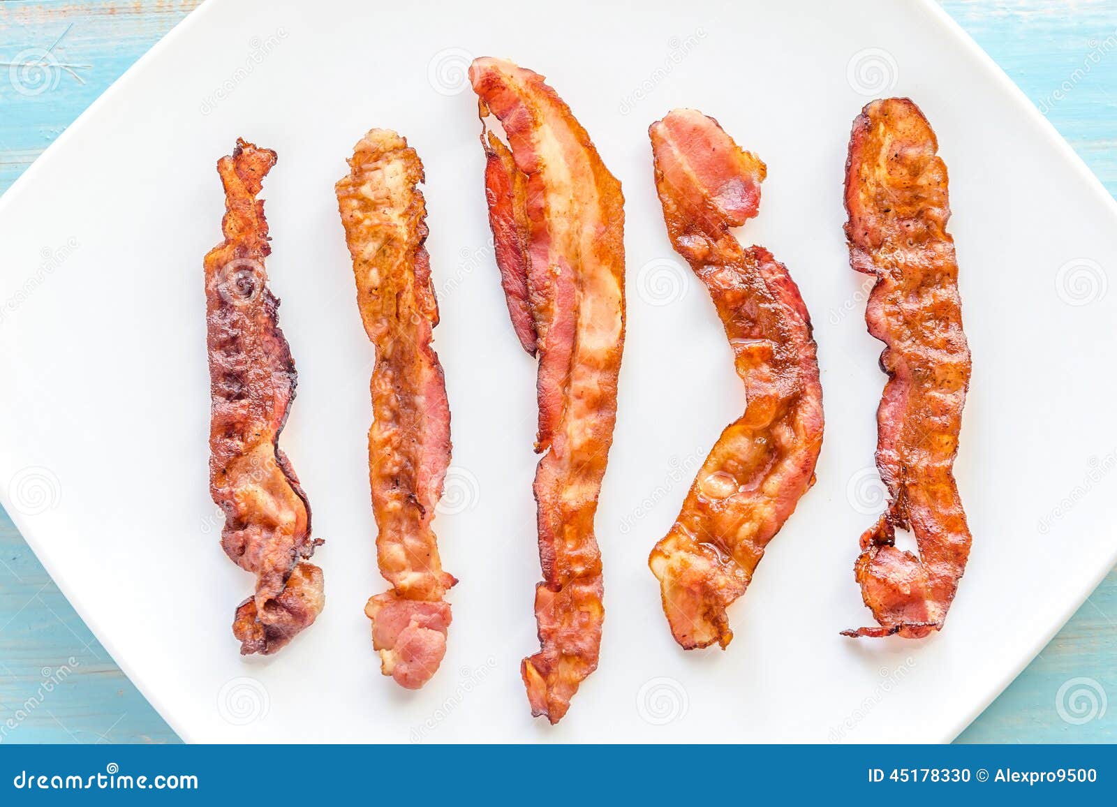 Fried Bacon Strips on the Square Plate Stock Photo - Image of dish ...