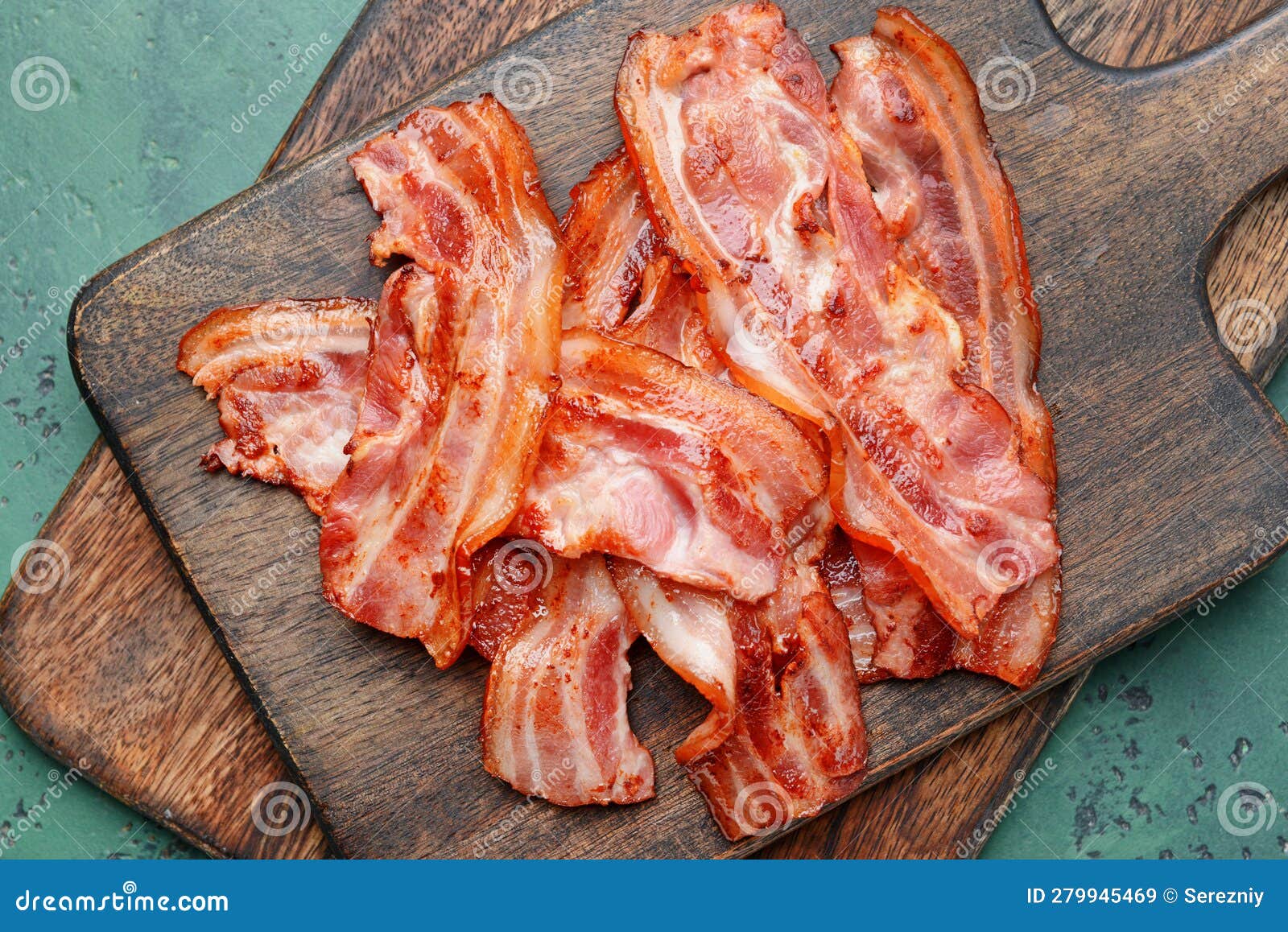 Fried Bacon on Wooden Board Stock Image - Image of recipe, closeup ...