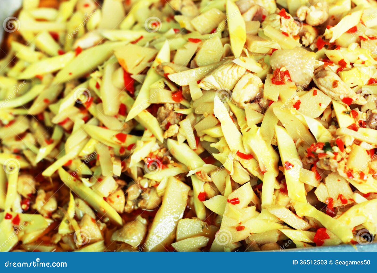 Fried Bamboo Shoot with Chicken and Spicy Ingredient Stock Image ...