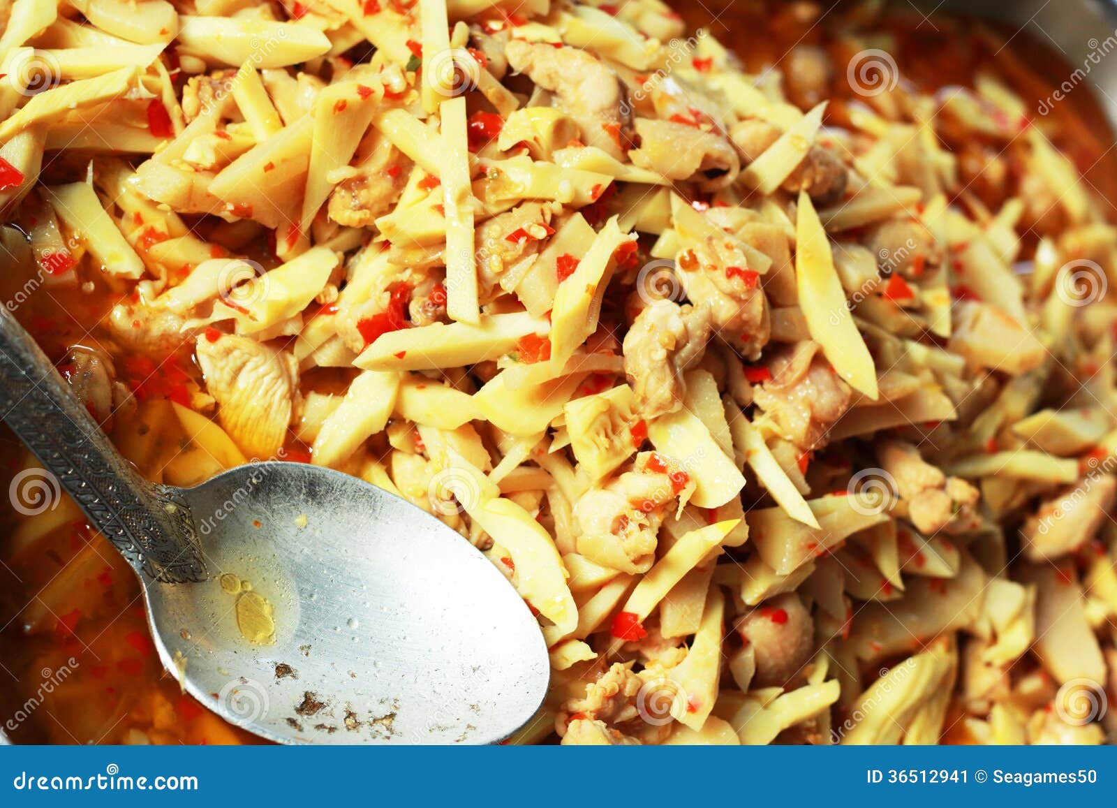 Fried Bamboo Shoot with Chicken and Spicy Ingredient Stock Image ...