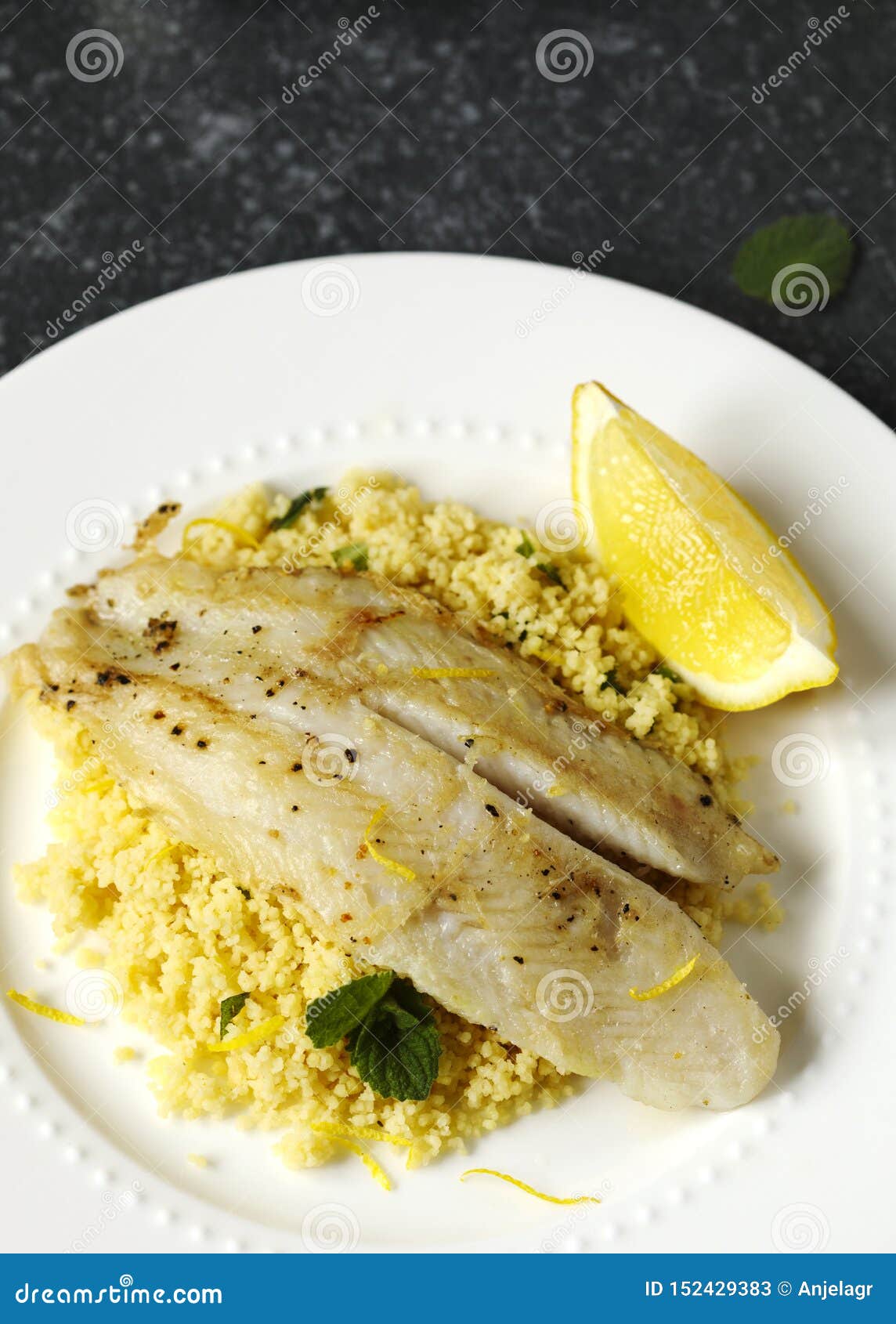 Fried Basa Fillet with Lemon Couscous Stock Image - Image of dinner ...