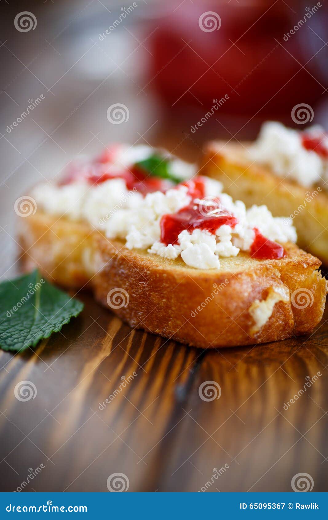 Fried in Batter Toast with Cream Cheese and Jam Stock Image - Image of ...