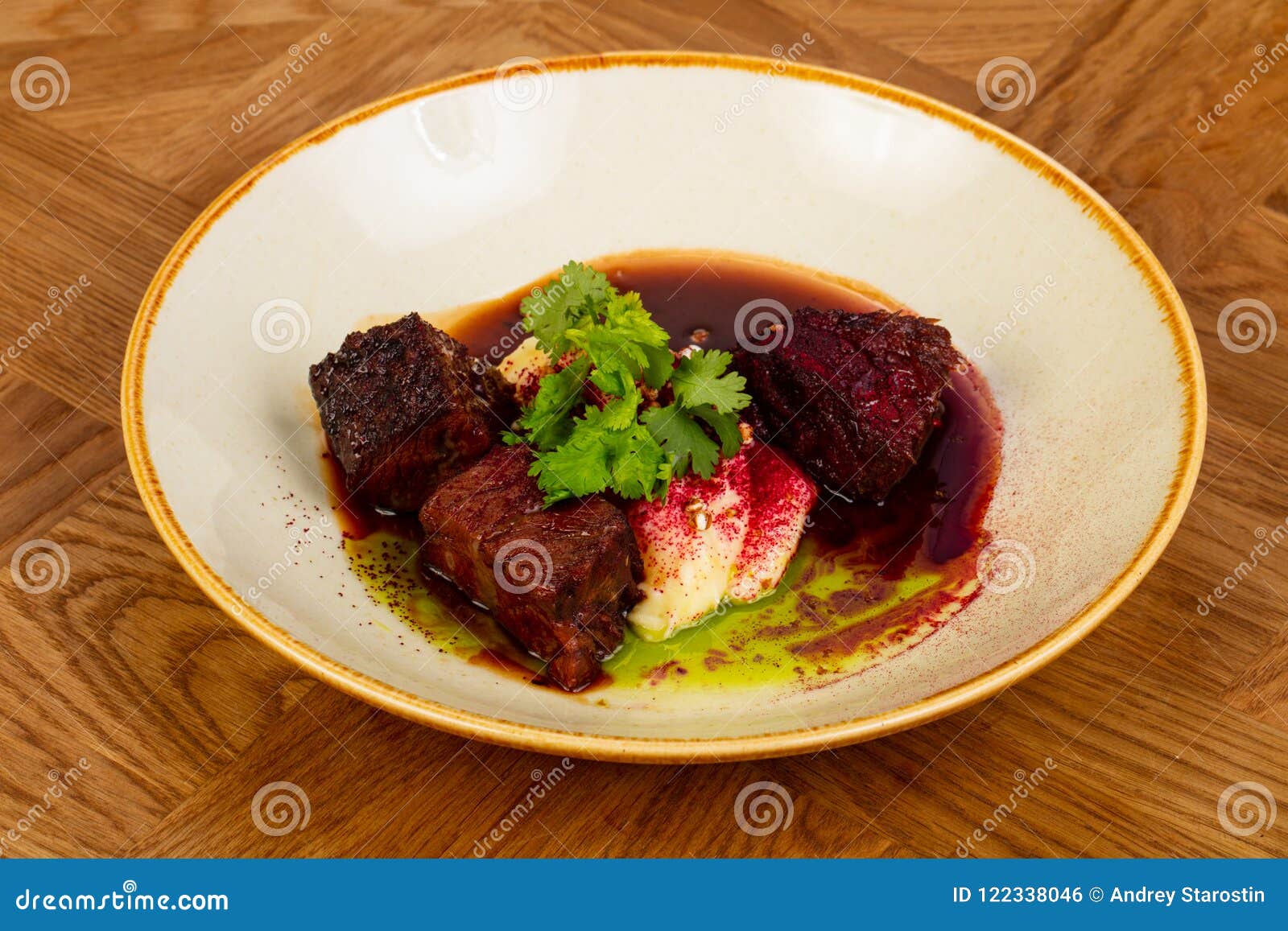 Fried beef cheeks stock photo. Image of barbecue, herbs - 122338046