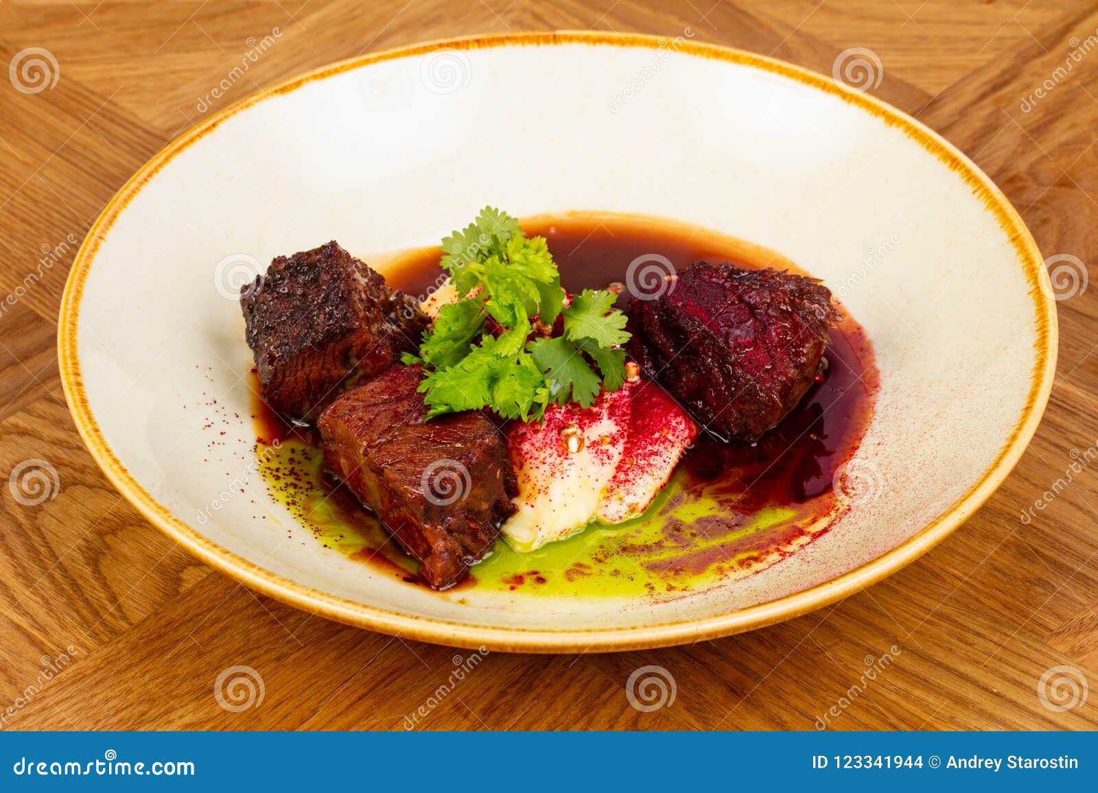 Fried beef cheeks stock photo. Image of fine, beef, dinner - 123341944