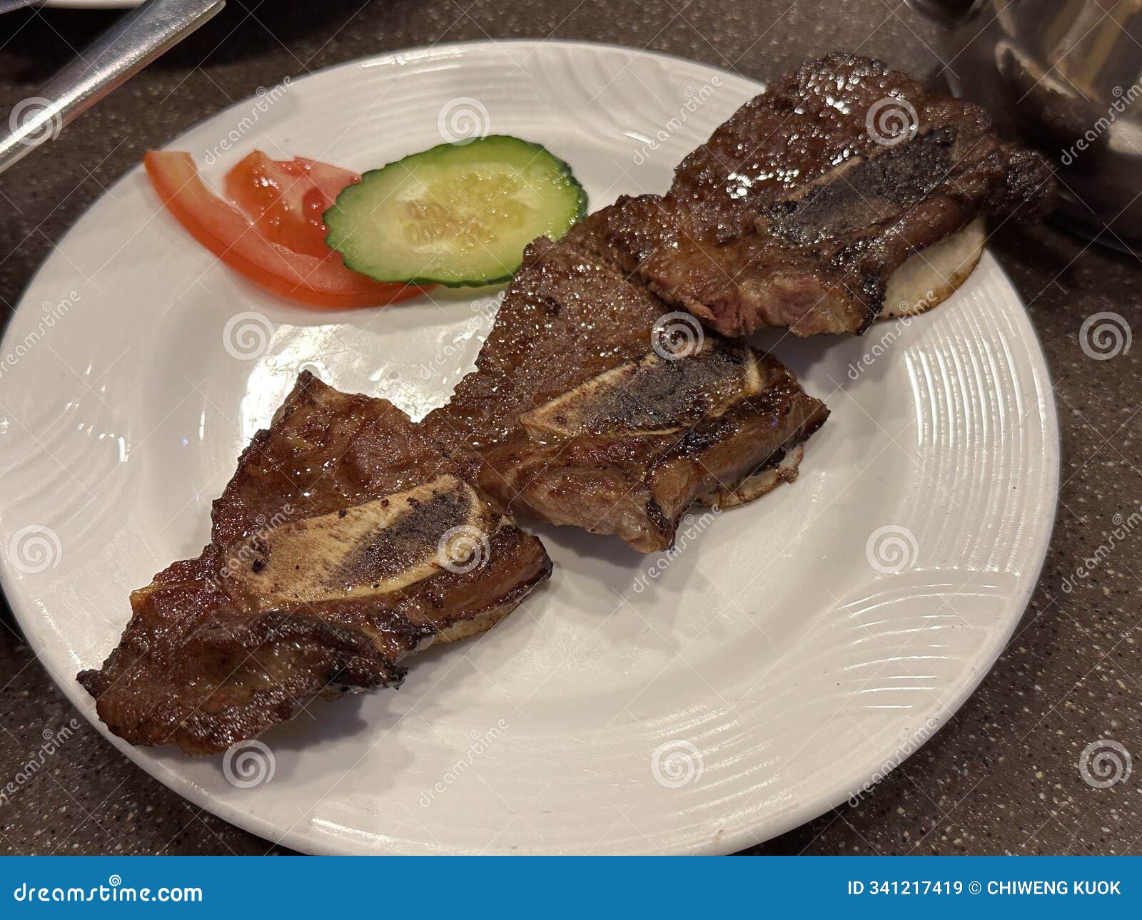 Fried Beef Short Ribs with Side Dish on Plate Stock Image - Image of ...