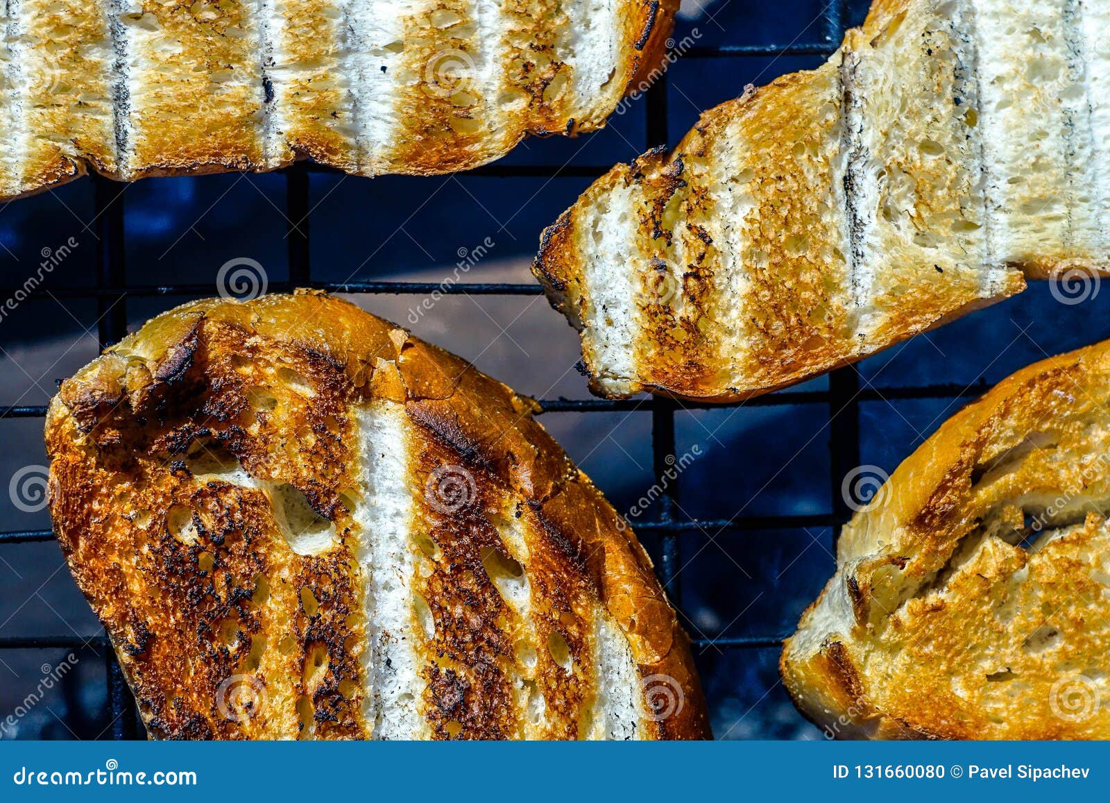 Fried Bread on Campfire. Fried on the Grill Stock Photo - Image of pork ...