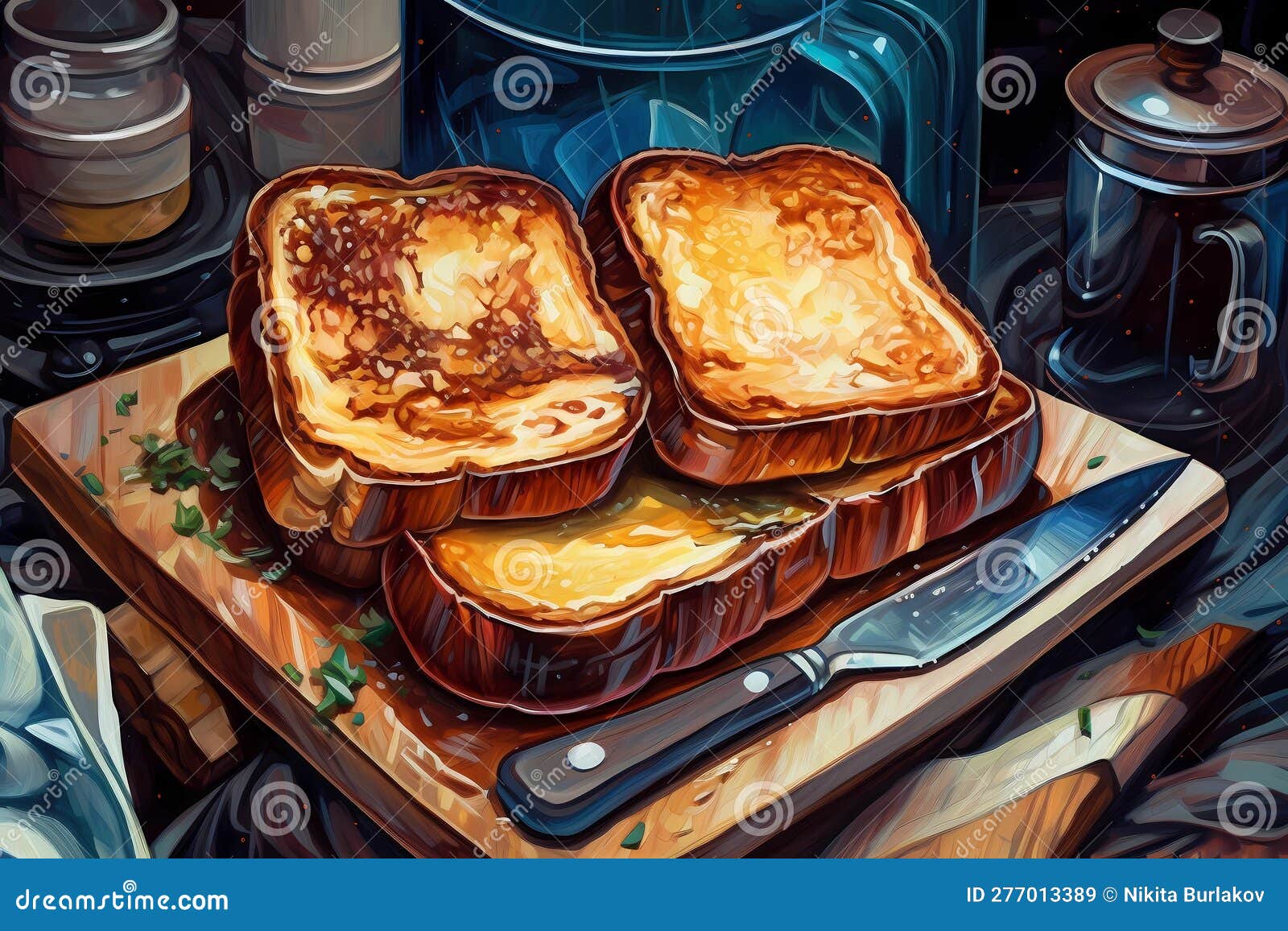 Fried Bread on the Kitchen Table, Breakfast, Classic Drawings Stock ...