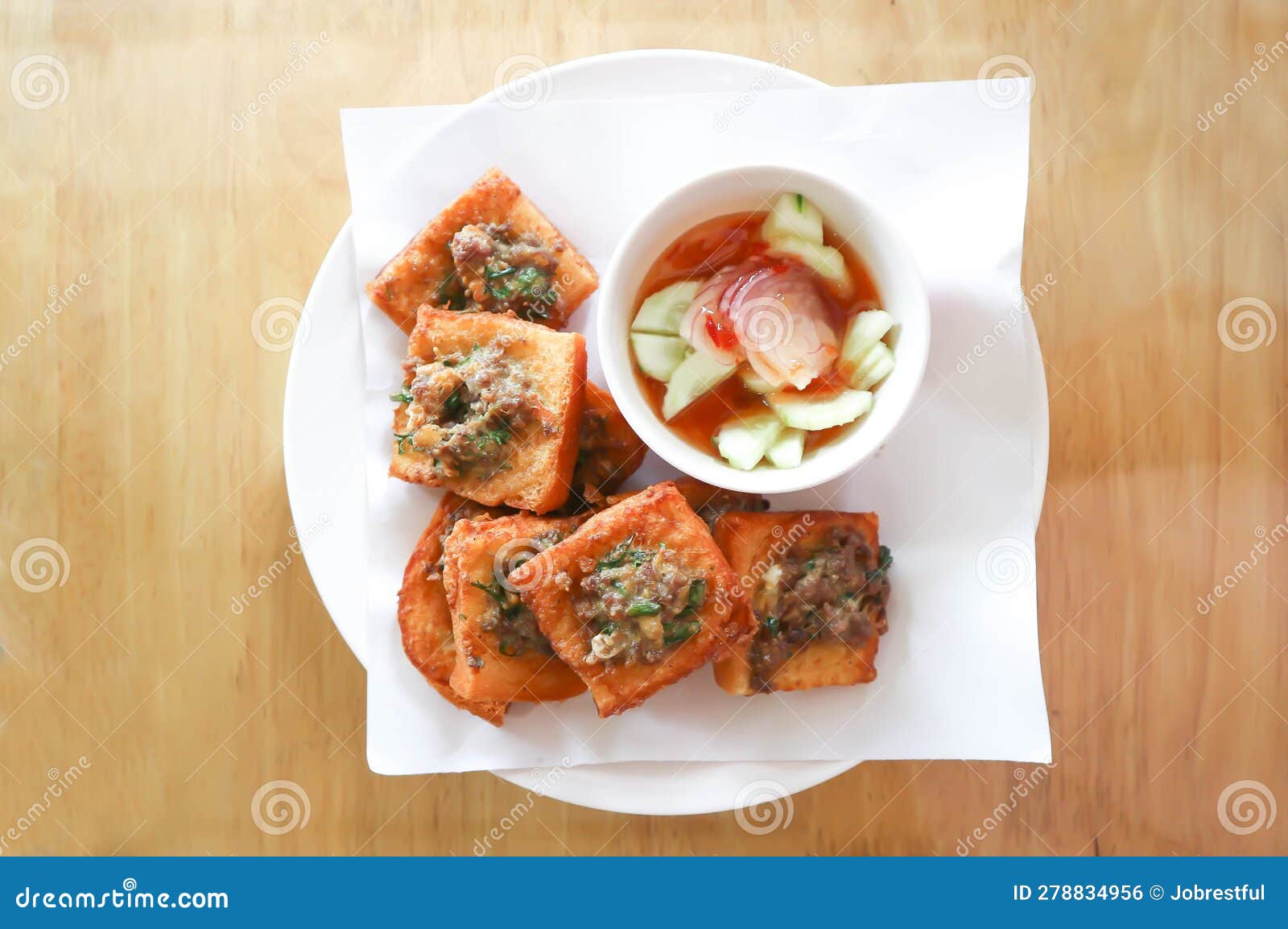 Fried Bread with Minced Pork Spread, Deep Fried Bread with Pork Topping ...