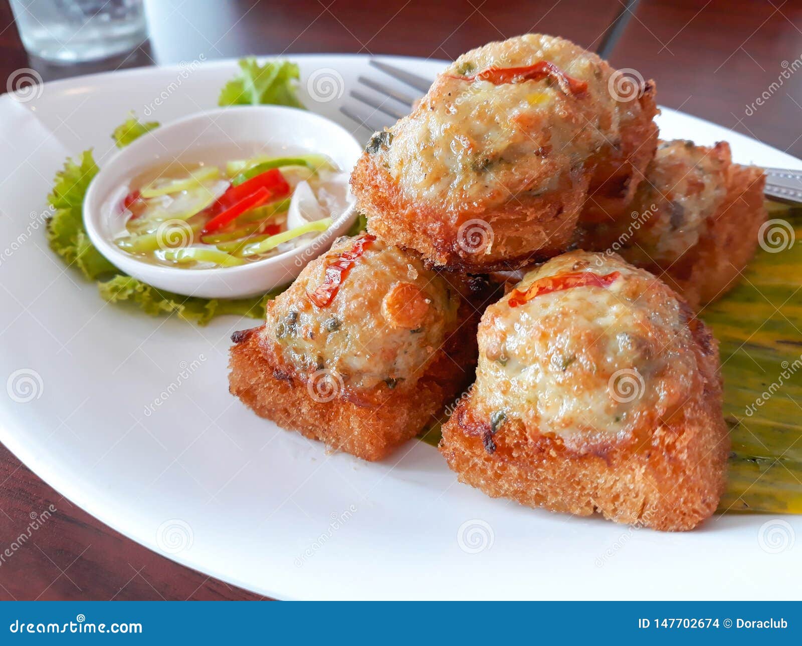 Fried Bread with Minced Pork Spread Stock Photo - Image of cooking ...
