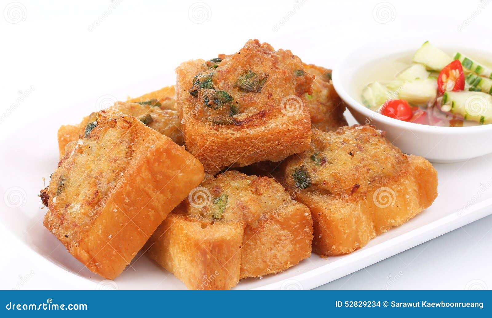 Fried Bread with Minced Pork Spread (Thai Food) Stock Photo - Image of ...