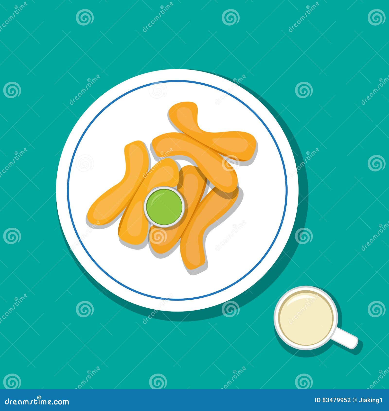 Fried Bread Stick With Pandan Custard And Soymilk Vector Illustration ...