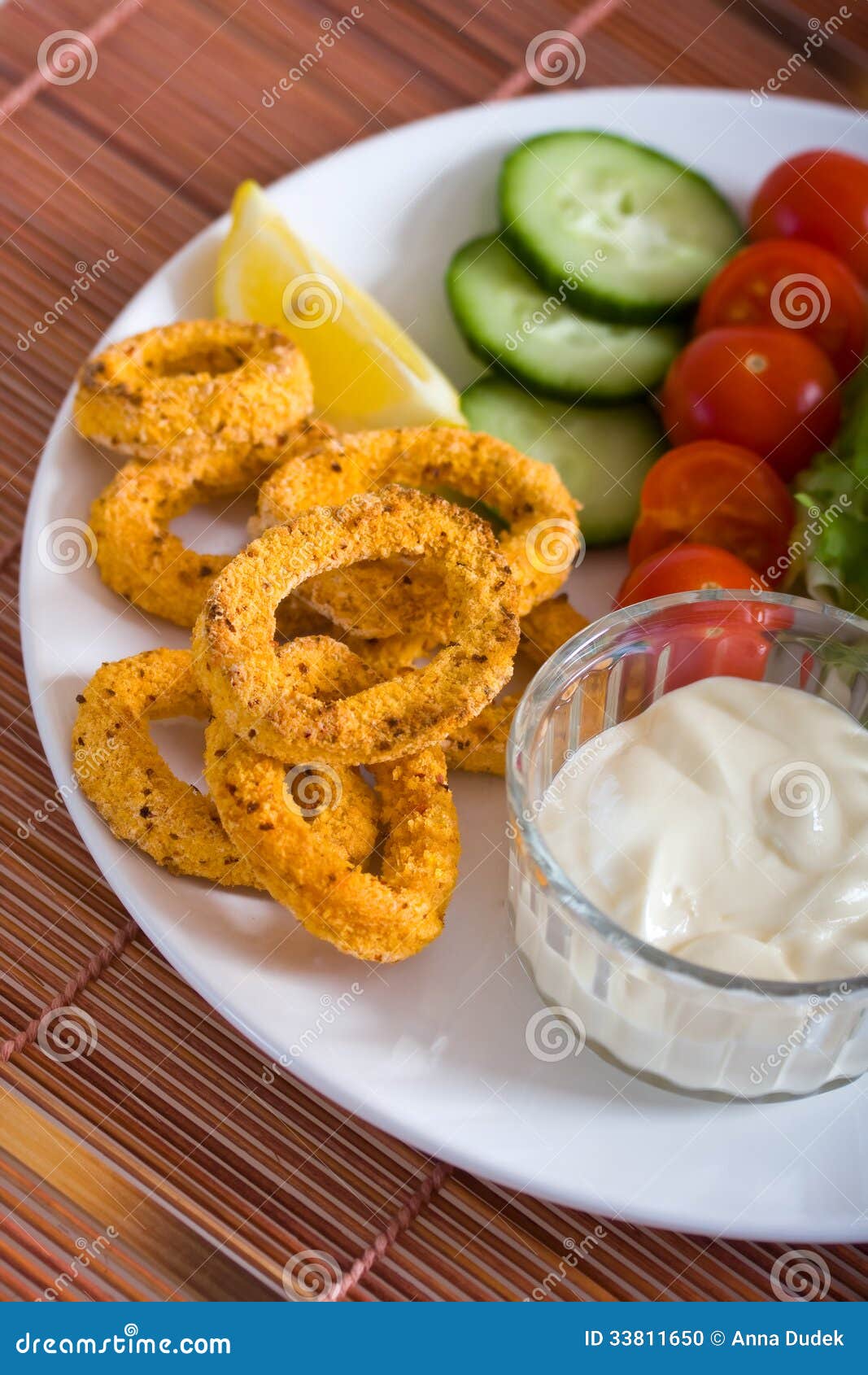 Fried breaded calamari stock photo. Image of serving - 33811650