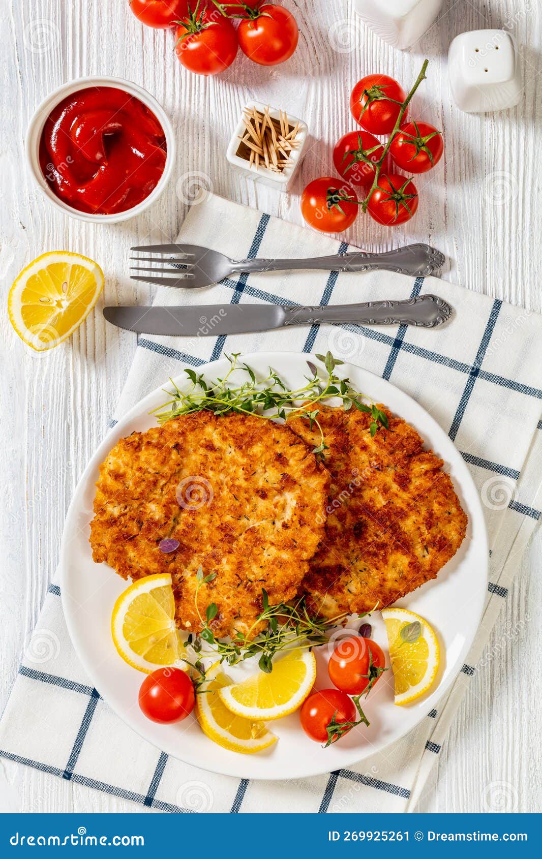 Fried Breaded Chicken Breast Cutlets on Plate Stock Image - Image of ...