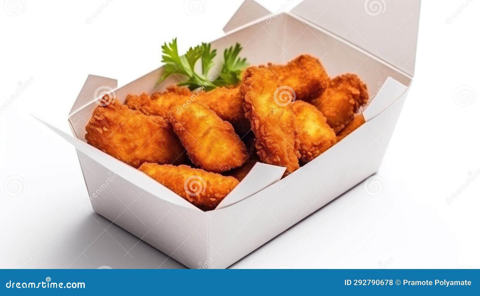 Fried Breaded Chicken Fillet in White Cardboard Box Isolated on White ...