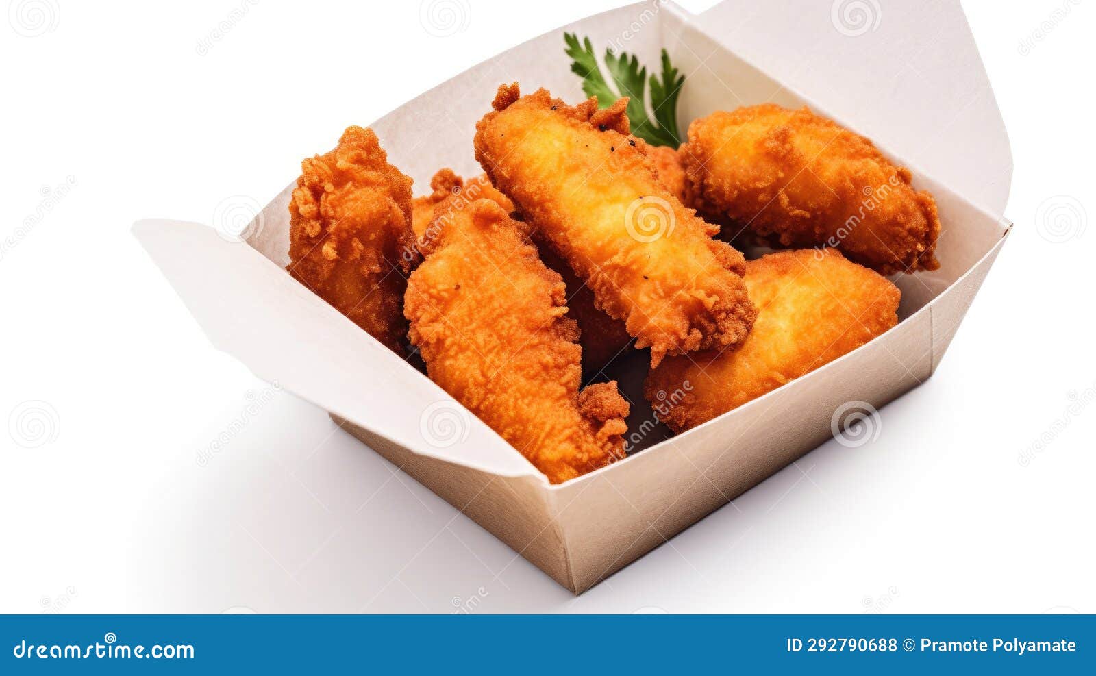 Fried Breaded Chicken Fillet in White Cardboard Box Isolated on White ...