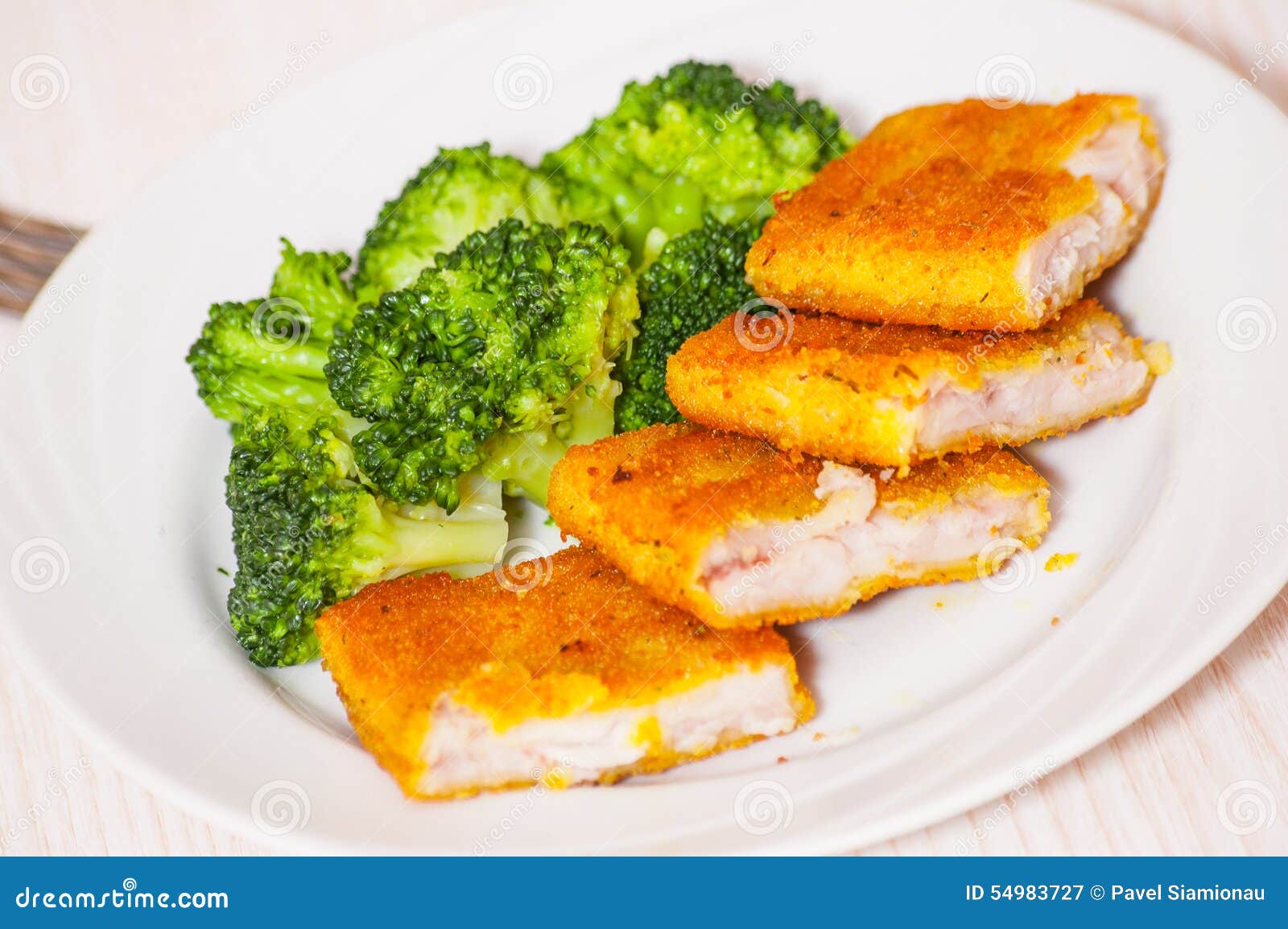 Fried Breaded Fish Fillets with Broccoli Stock Image - Image of menu ...