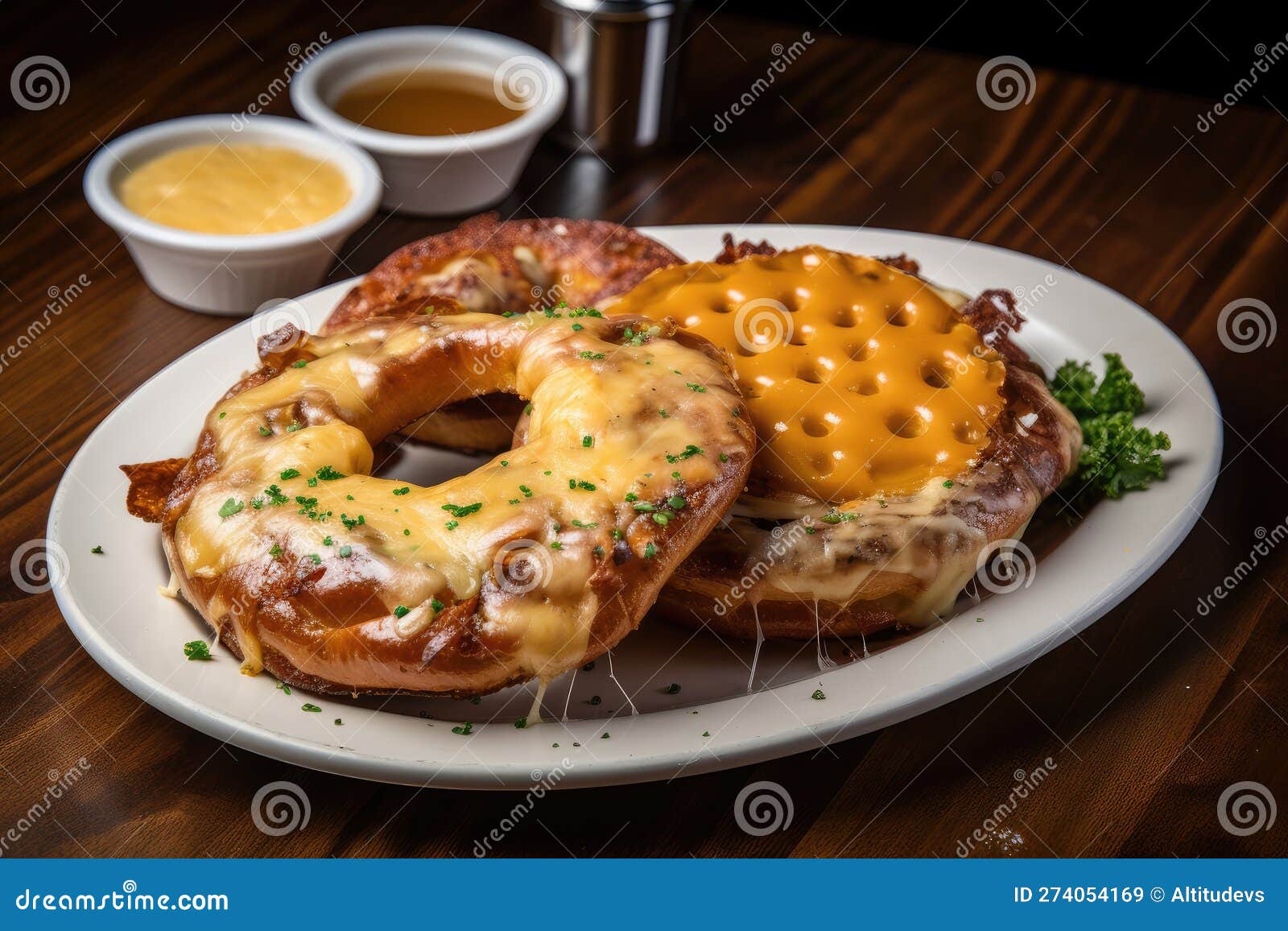 Fried Brezel with Melty Cheese and Side of Mustard Stock Illustration ...
