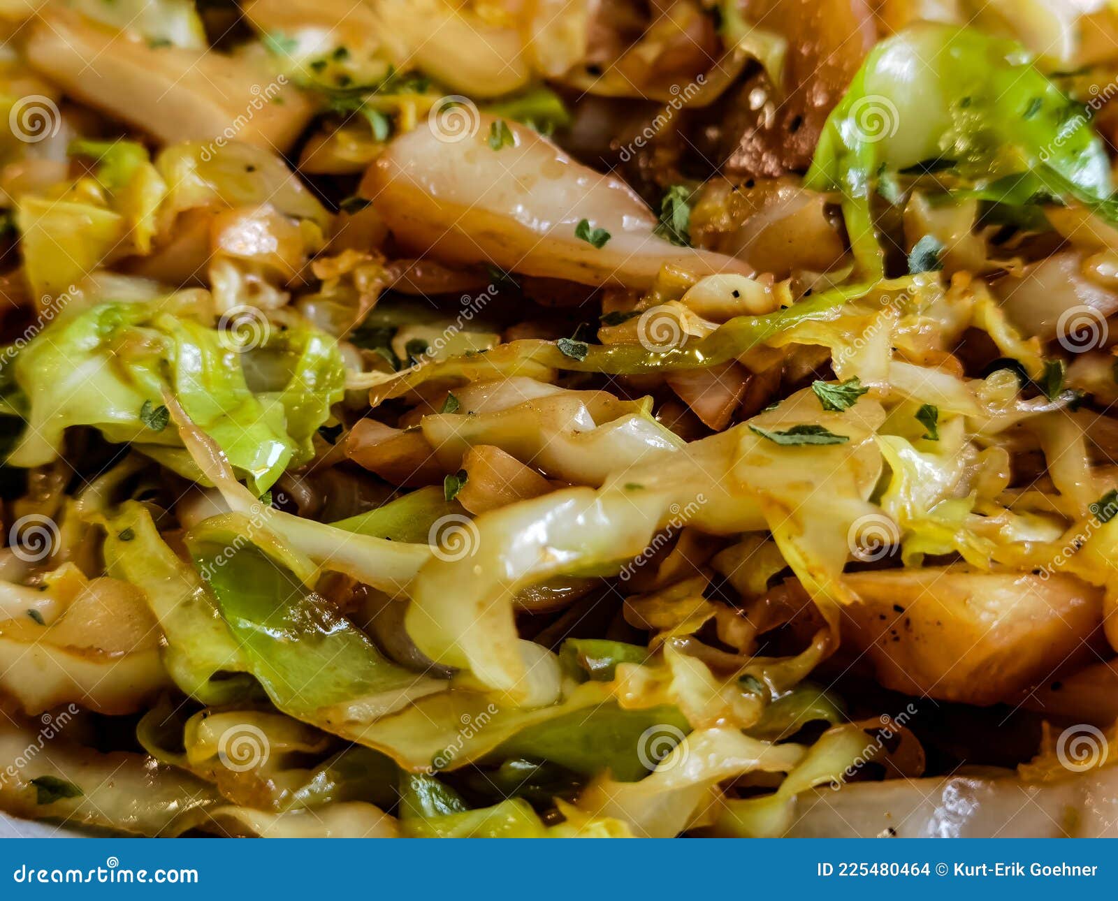 Fried cabbage with fish stock photo. Image of cuisine - 225480464