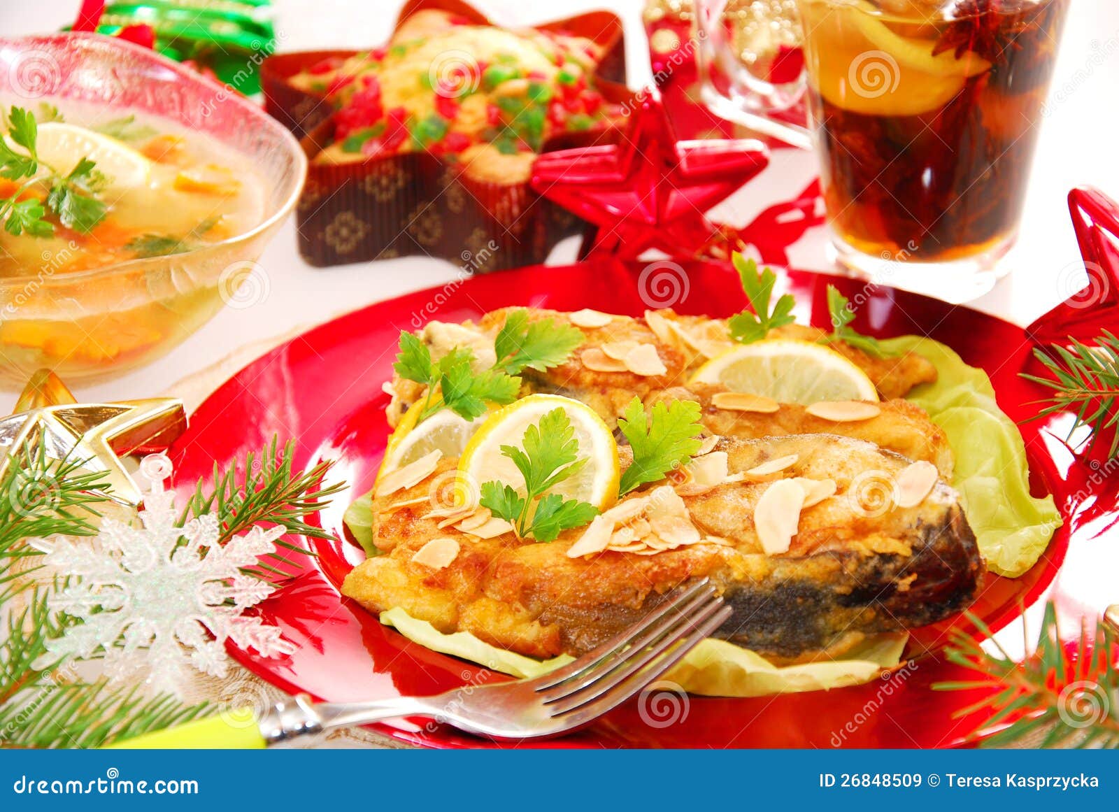 Fried Carp with Almonds for Christmas Stock Image - Image of lettuce ...