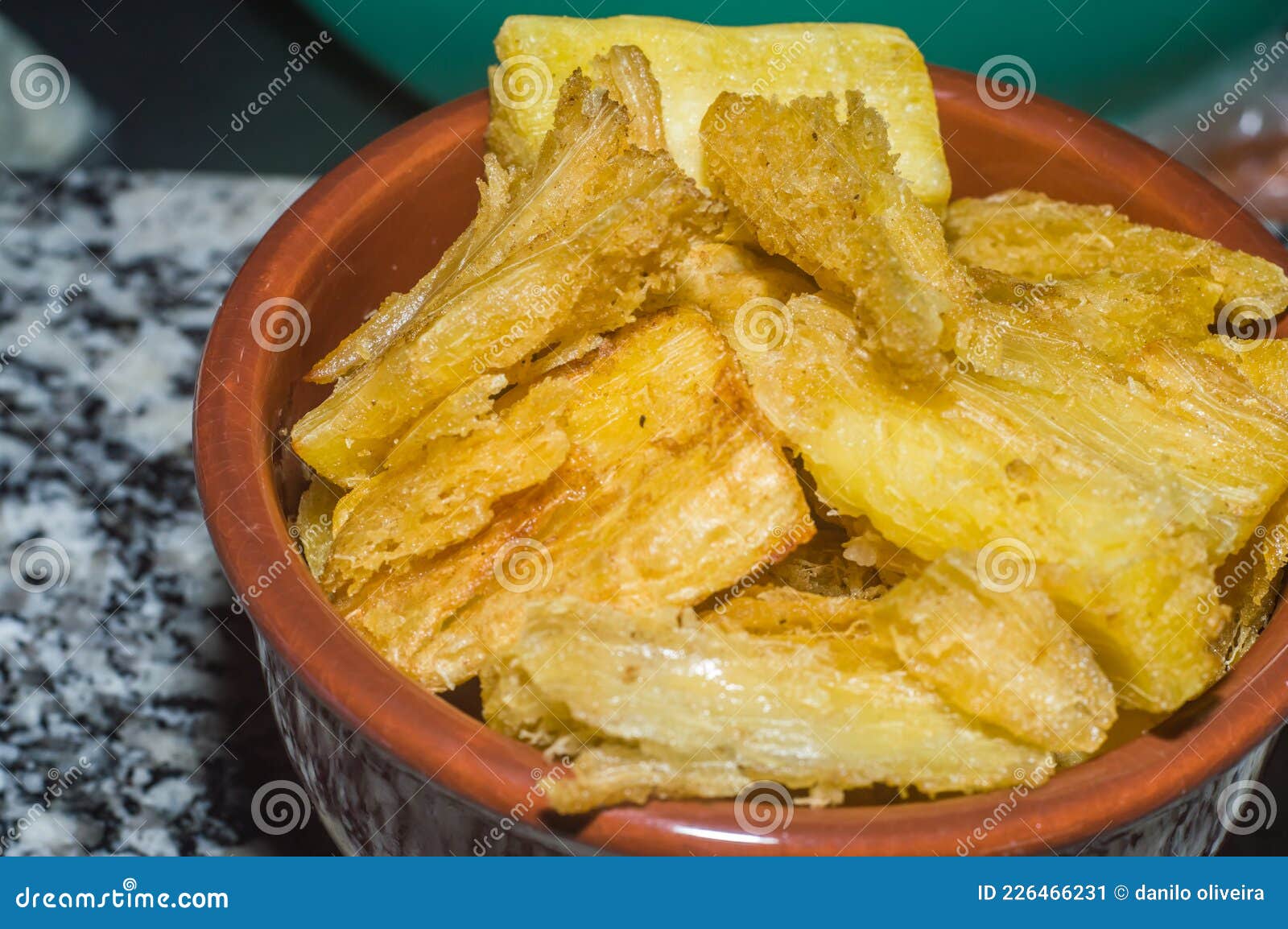 Fried Cassava in Brown Bowl with Copy Space Stock Image - Image of fish ...