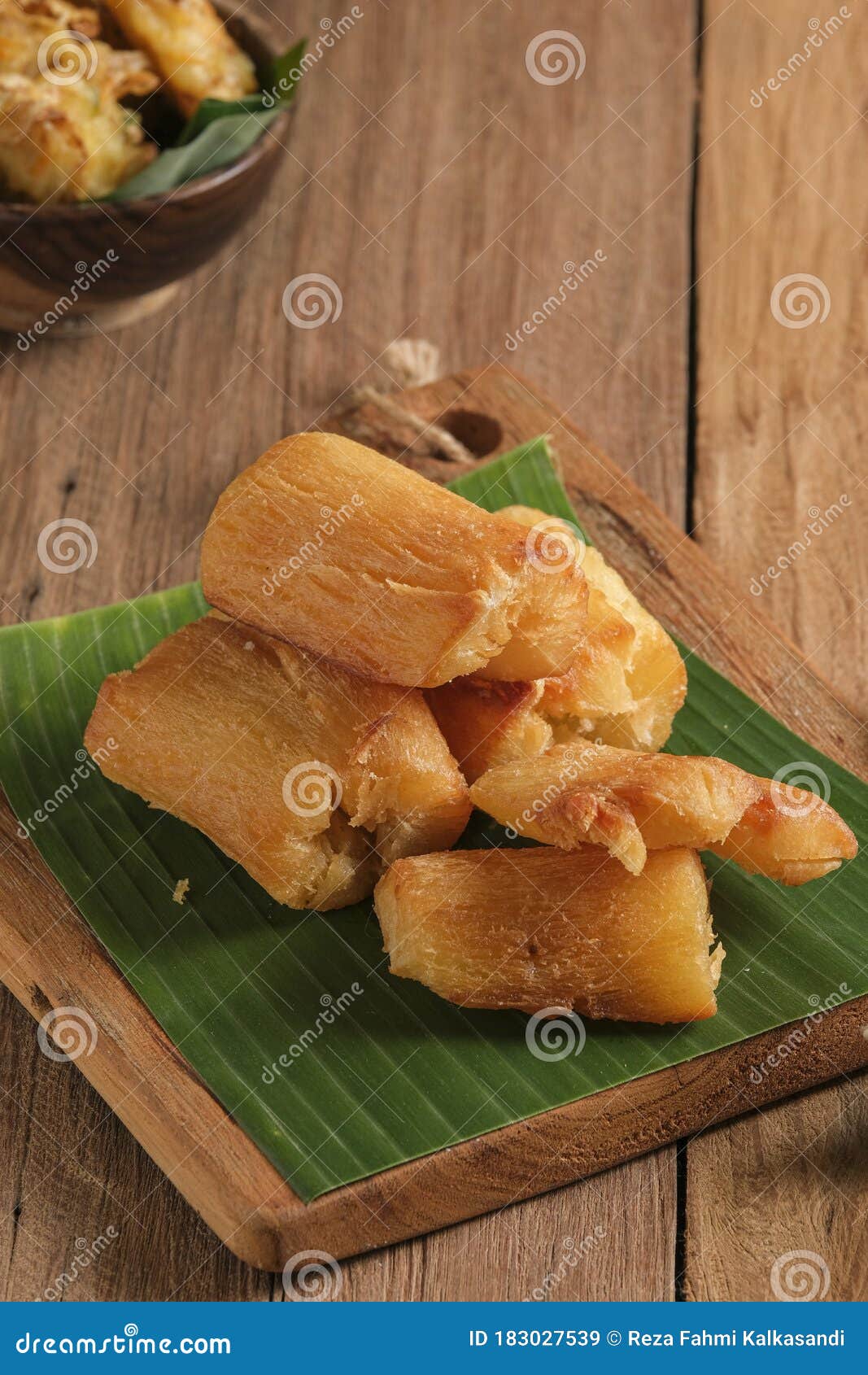 Fried Cassava Served on Wooden Table Stock Image - Image of indoors ...