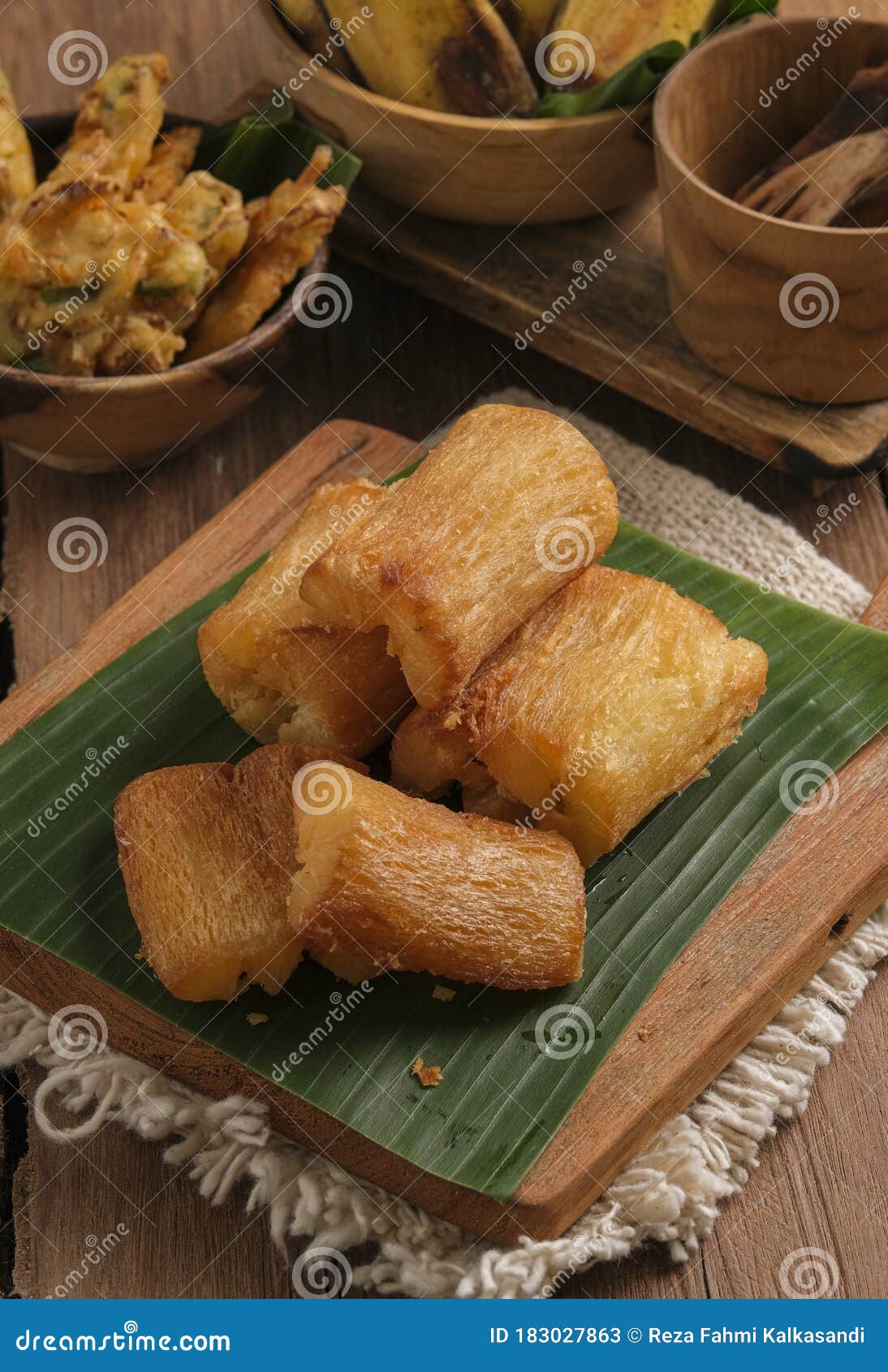 Fried Cassava Served on Wooden Table Stock Image - Image of manioc ...