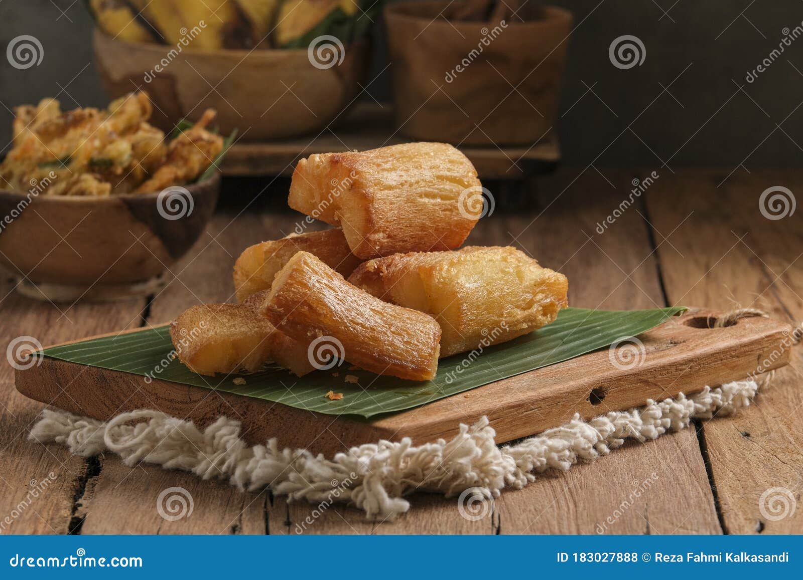 Fried Cassava Served on Wooden Table Stock Photo - Image of photograph ...