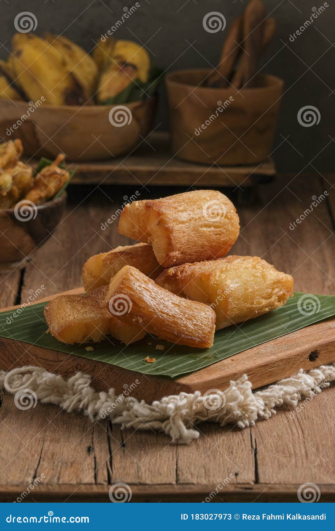Fried Cassava Served on Wooden Table Stock Image - Image of dish ...