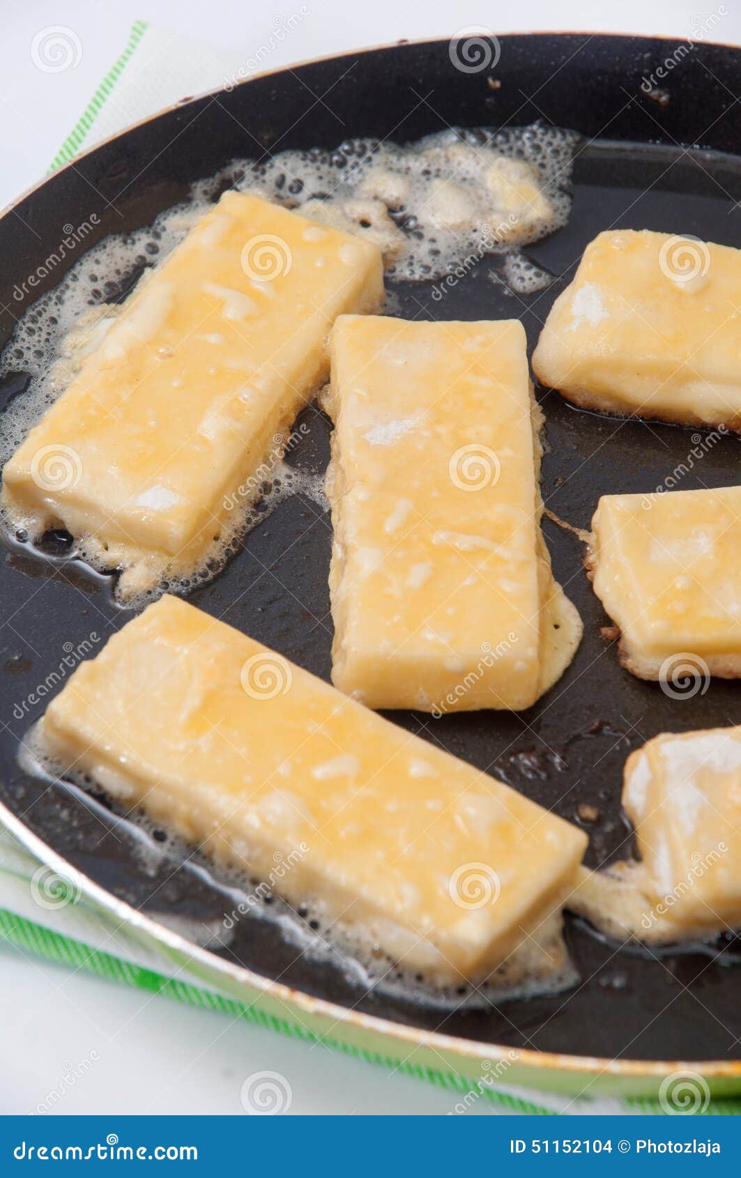 Fried Cheese in Hot Oil in a Frying Pan Stock Photo - Image of delicacy ...