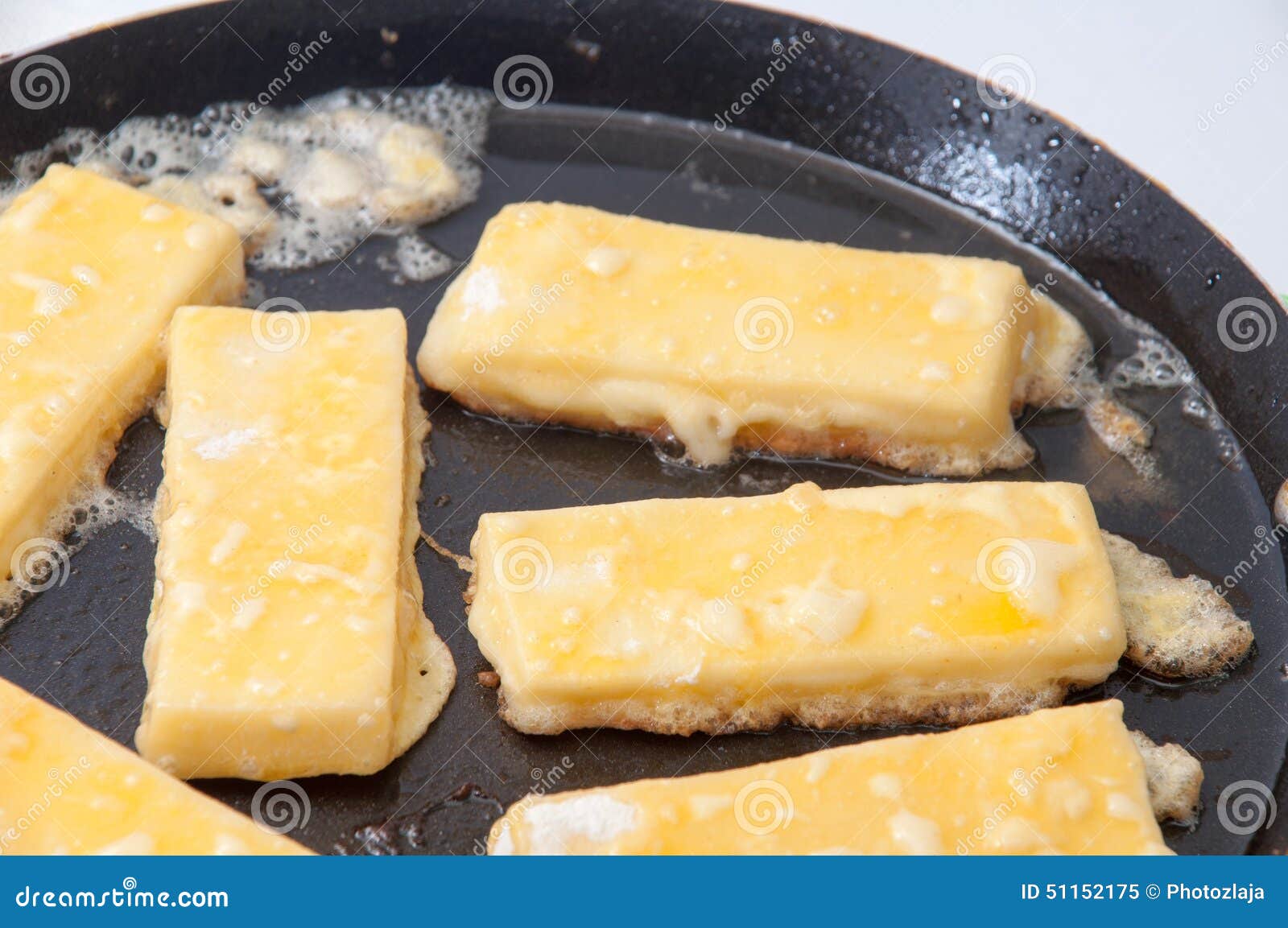Fried Cheese in Hot Oil in a Frying Pan Stock Image - Image of ...