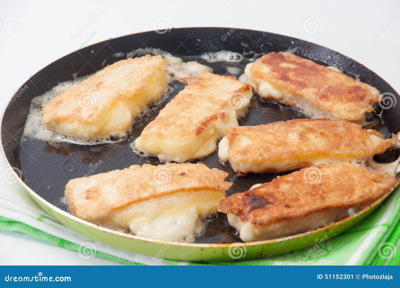 Fried Cheese in Hot Oil in a Frying Pan Stock Image - Image of closeup ...