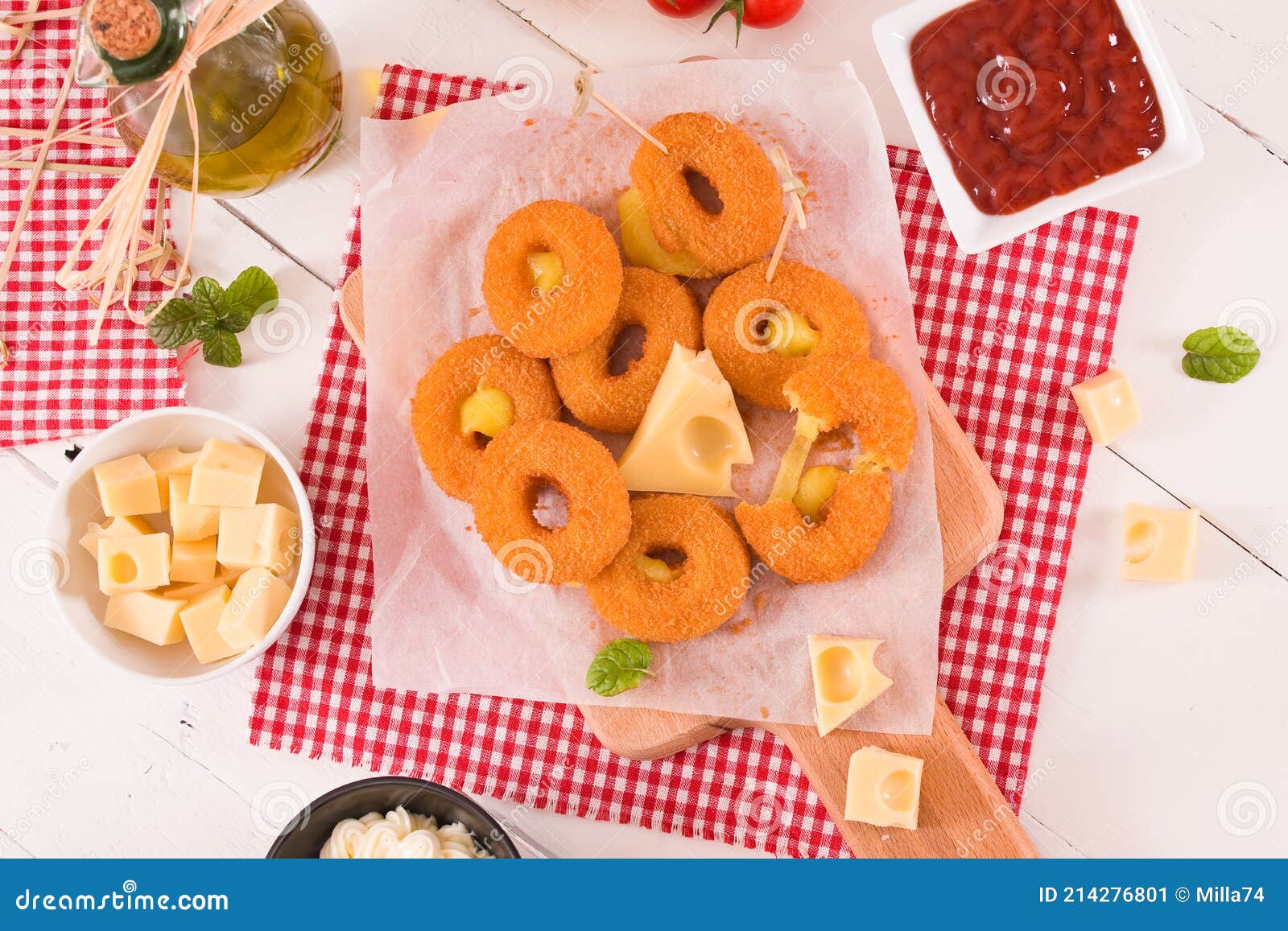 Fried cheese ring. stock image. Image of frying, junk - 214276801