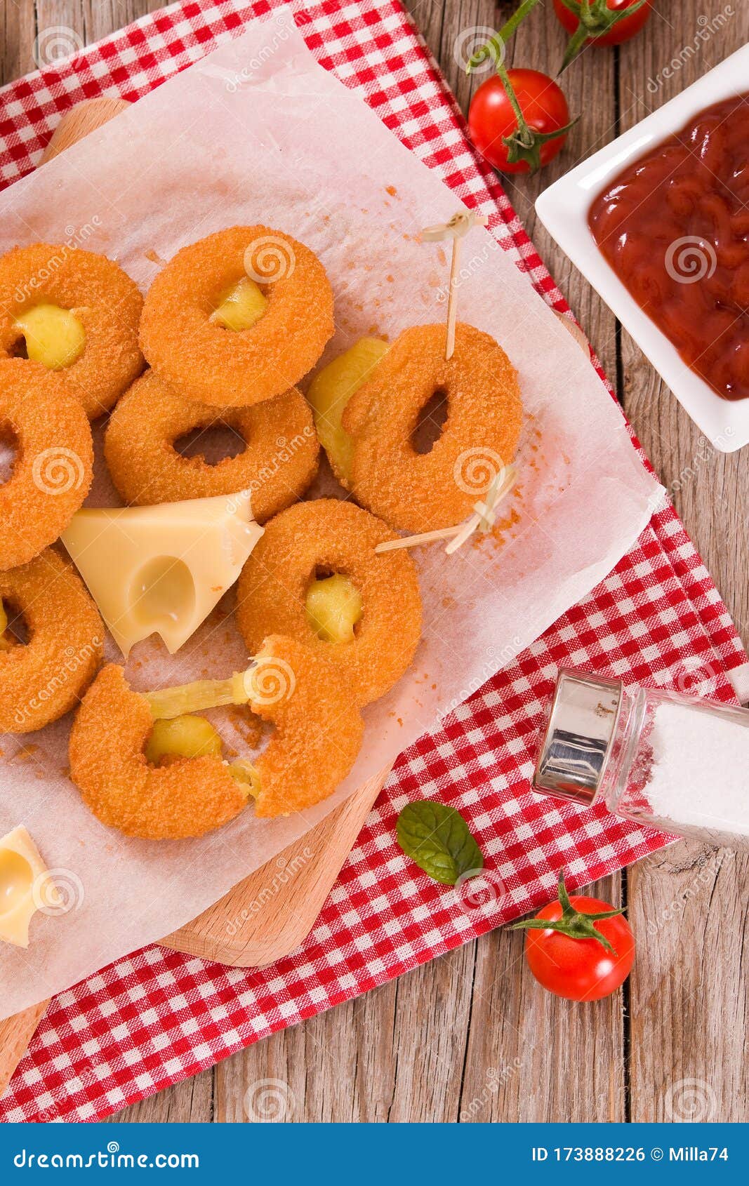 Fried cheese ring. stock photo. Image of junk, mayonnaise - 173888226