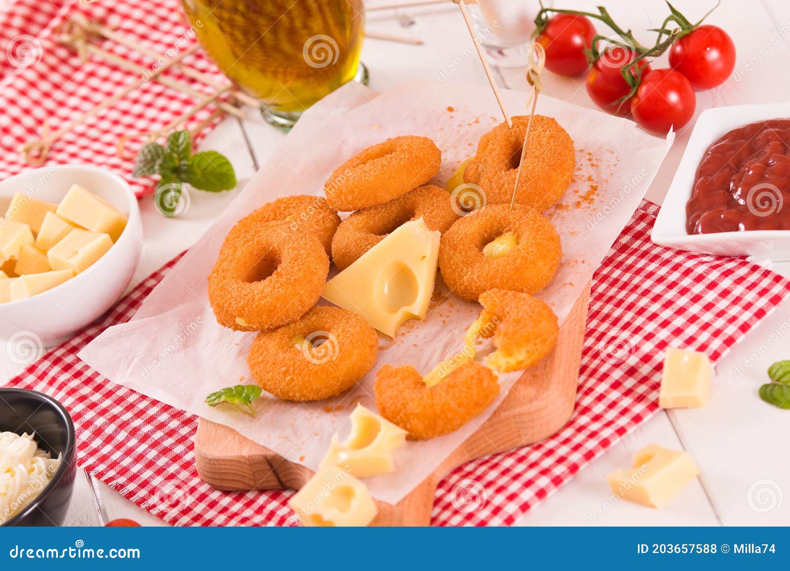 Fried cheese ring. stock photo. Image of cutting, antipasto - 203657588