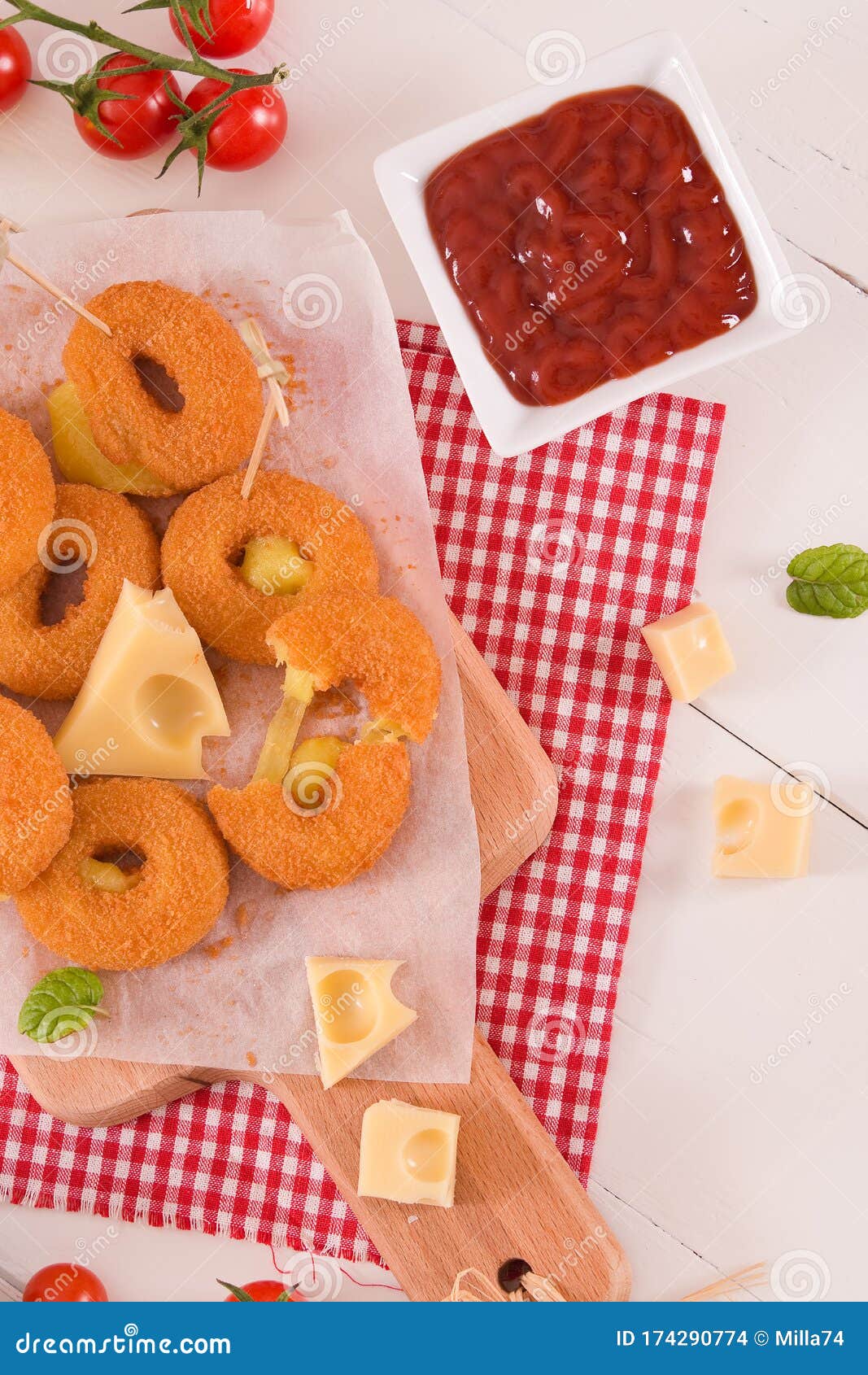 Fried cheese ring. stock photo. Image of healthy, olive - 174290774