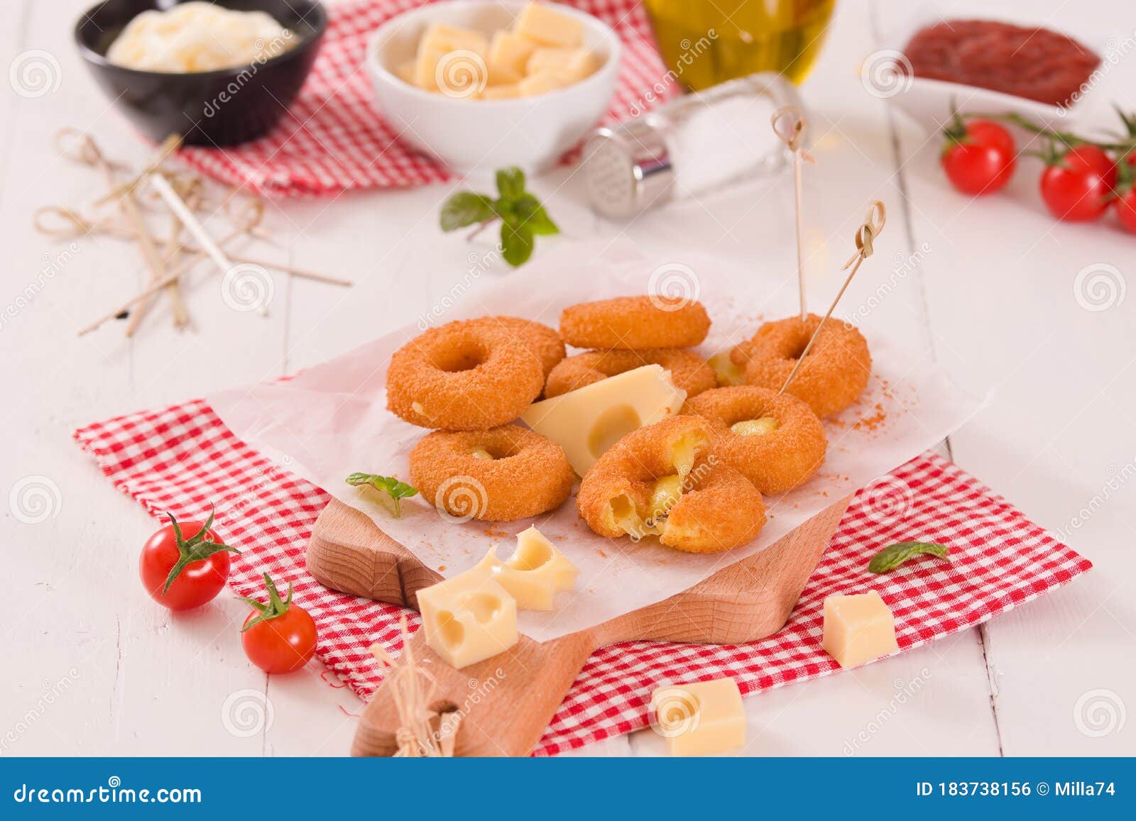Fried cheese ring. stock photo. Image of edible, ketchup - 183738156