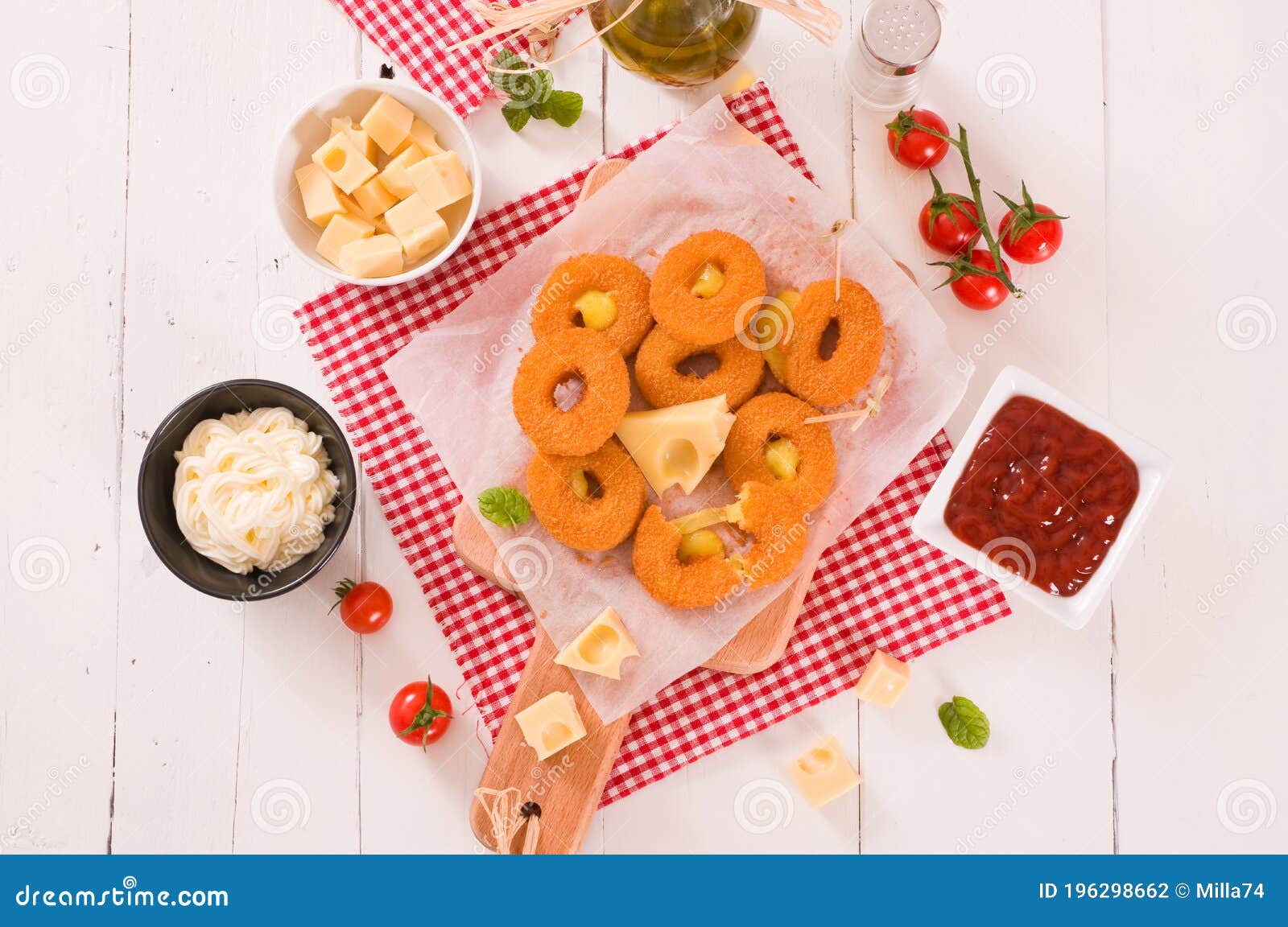 Fried cheese ring. stock photo. Image of bunch, buffet - 196298662