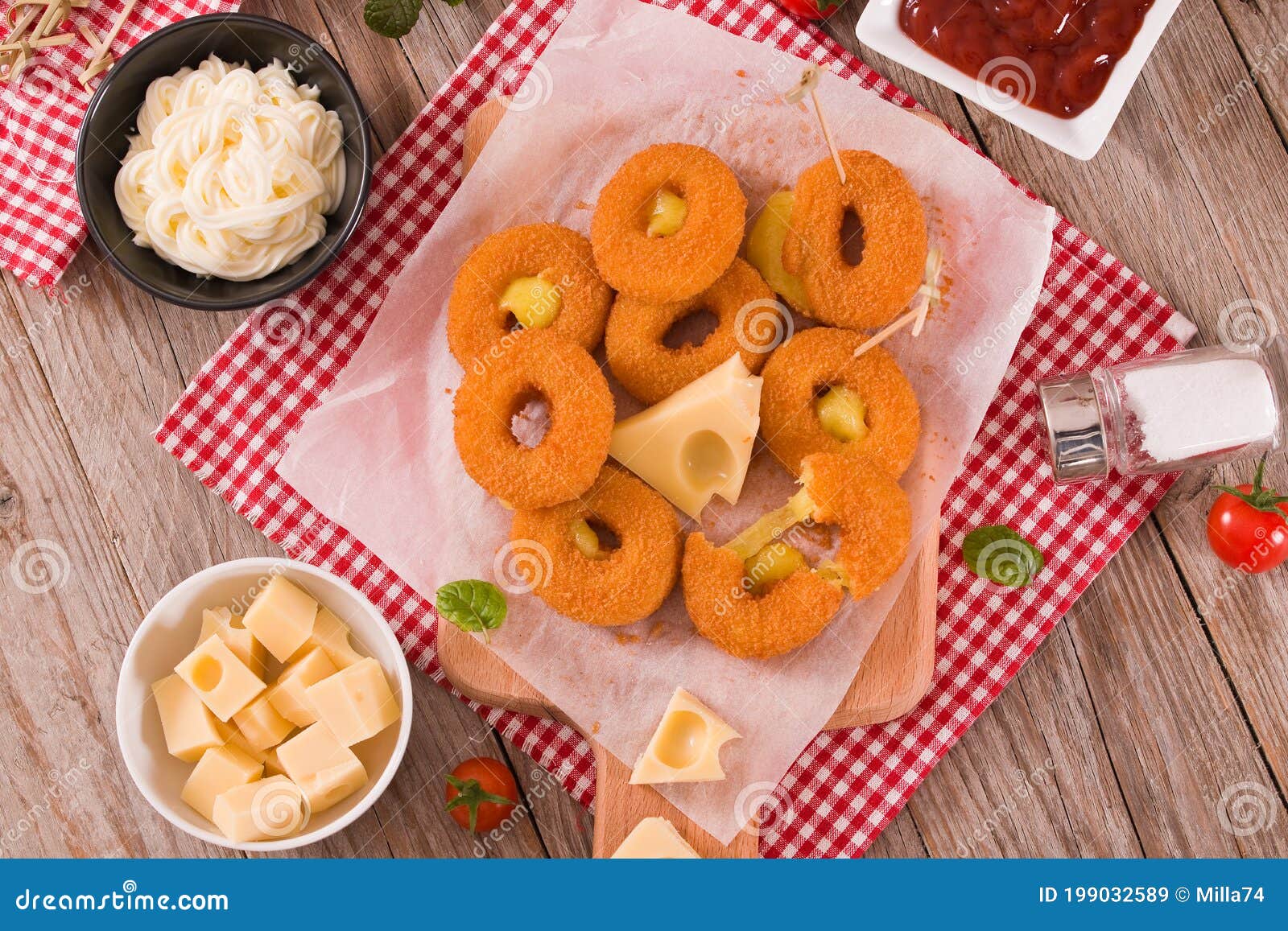 Fried cheese ring. stock image. Image of bunch, appetizer - 199032589