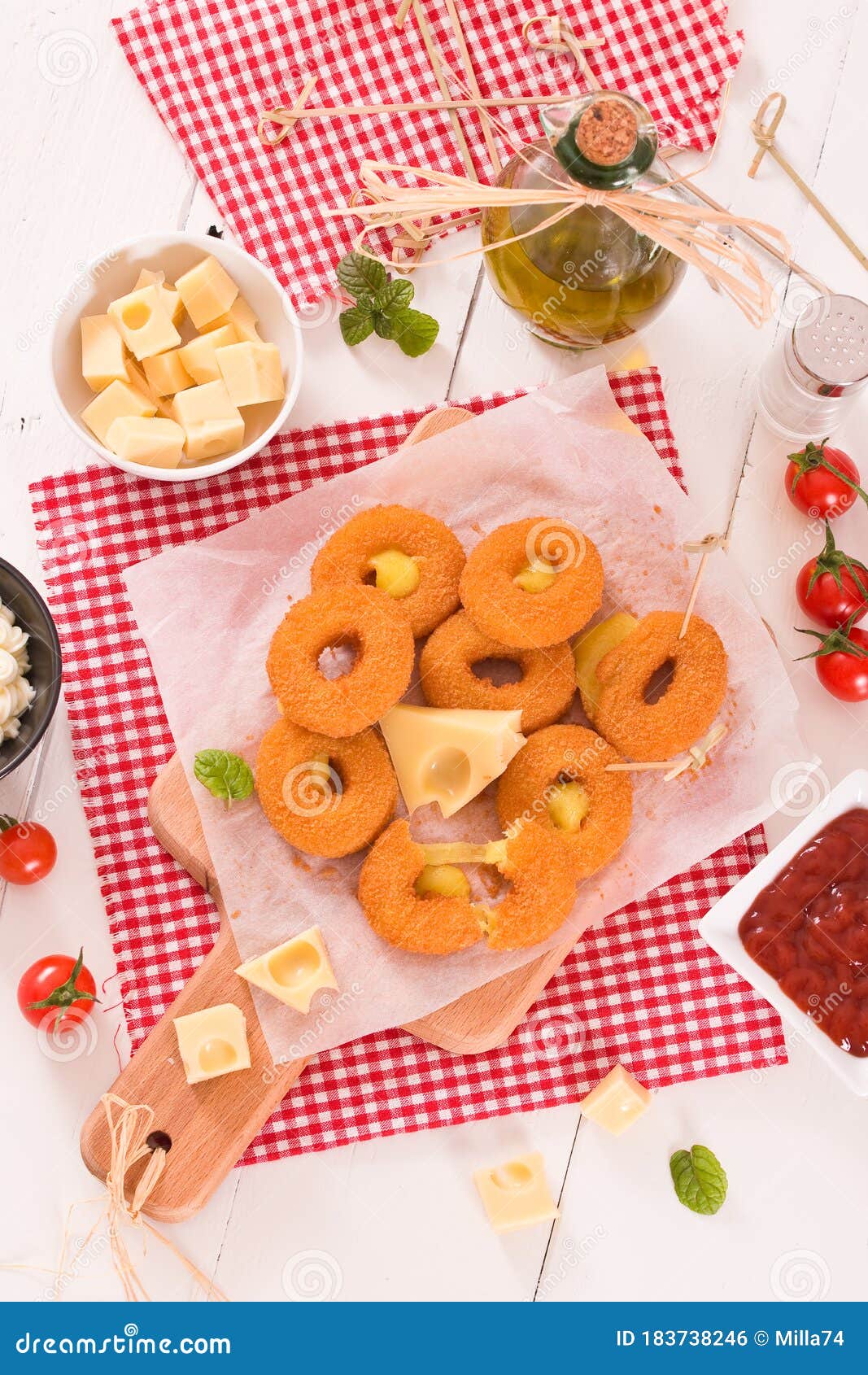 Fried cheese ring. stock photo. Image of bunch, ingredient - 183738246