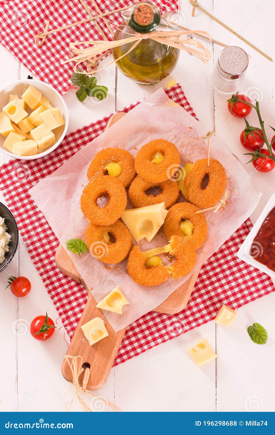 Fried cheese ring. stock photo. Image of dish, dipping - 196298688