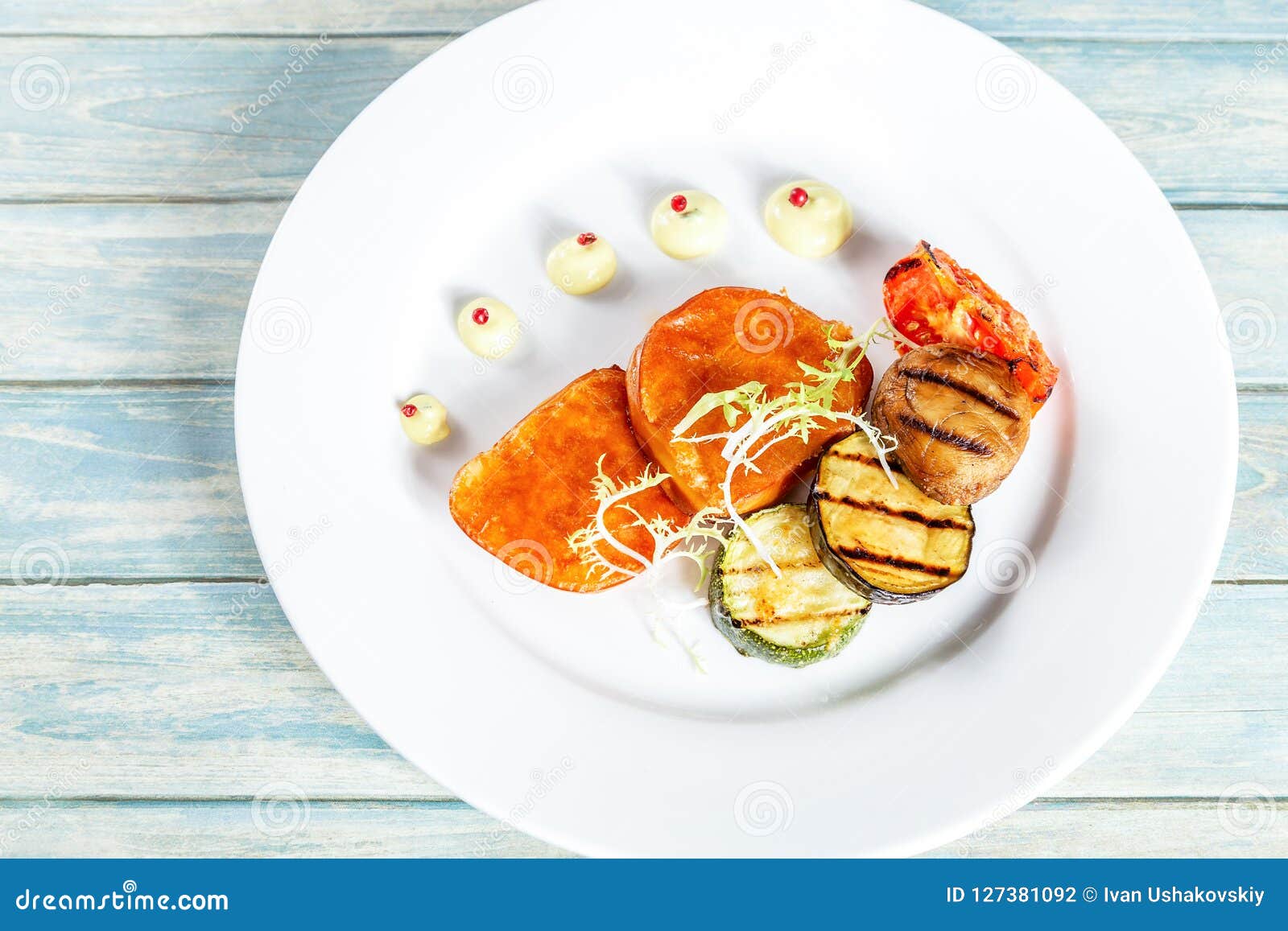 Fried Cheese Scamorza with Grilled Vegetables Stock Photo - Image of ...