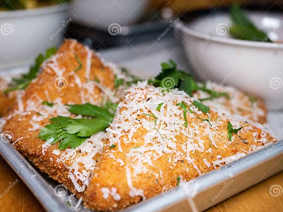 Fried Cheese Triangles Served on a Silver Board Stock Image - Image of ...