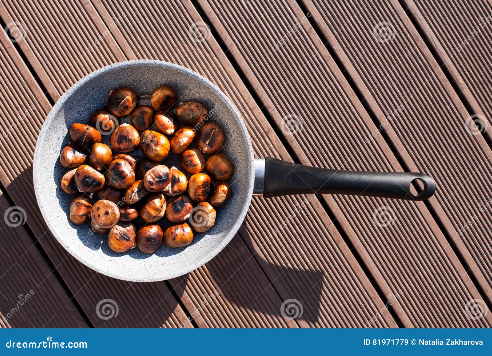 Fried Chestnuts in Frying Pan Top View Stock Image - Image of ready ...