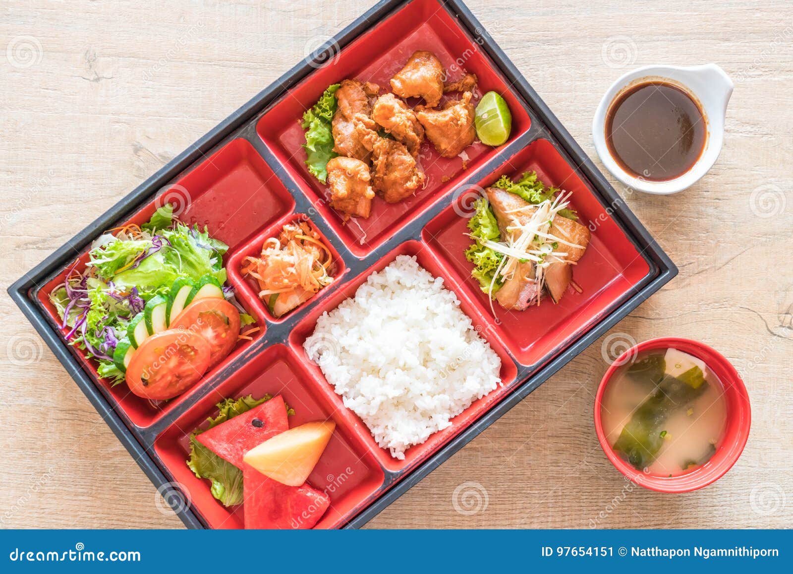 Fried chicken bento set stock image. Image of japanese - 97654151