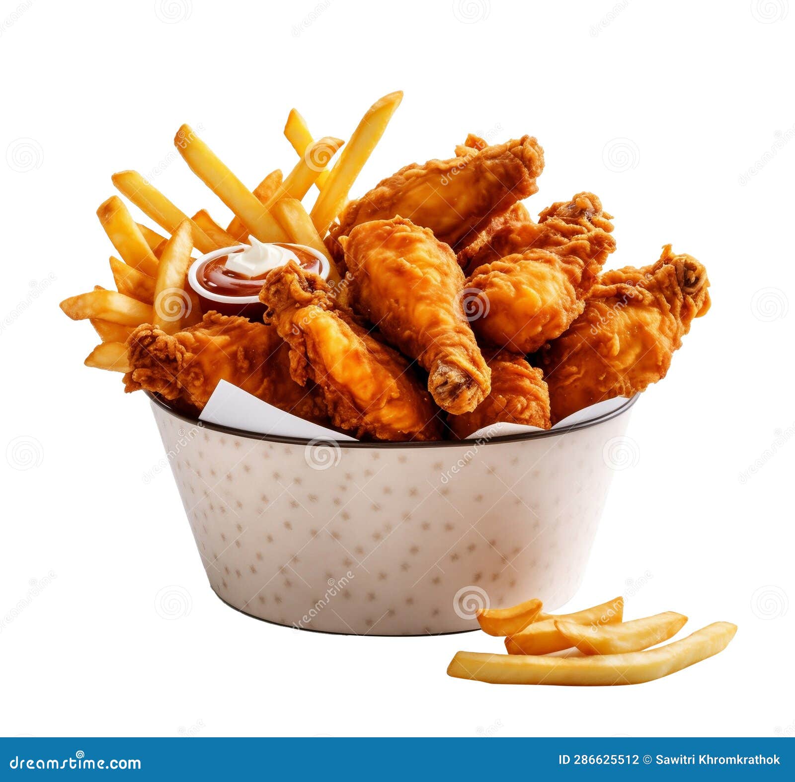Fried Chicken In A Box Delivery Foods Isolated On White Stock Illustration Illustration Of