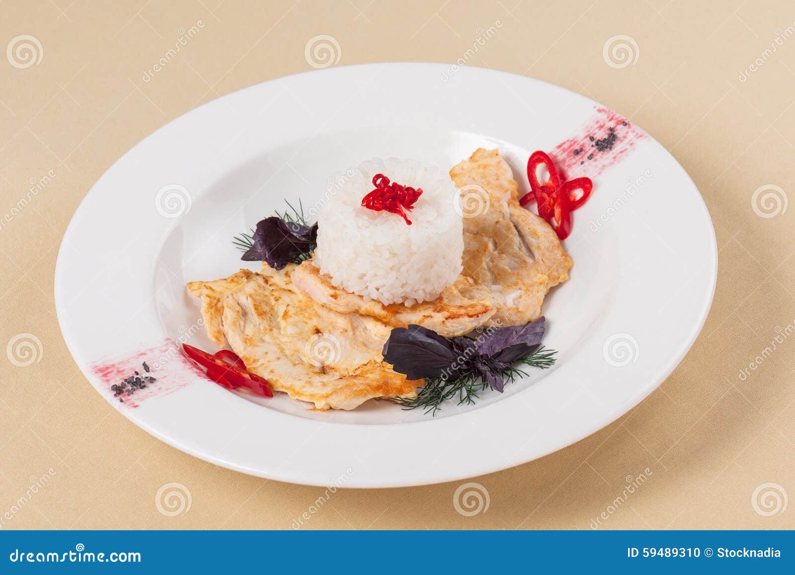Fried Chicken Breast with Rice Stock Photo - Image of white, cuisine ...
