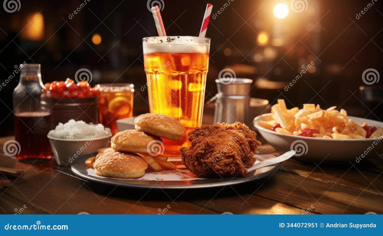 Fried Chicken, Buns, and a Cold Drink Stock Illustration - Illustration ...
