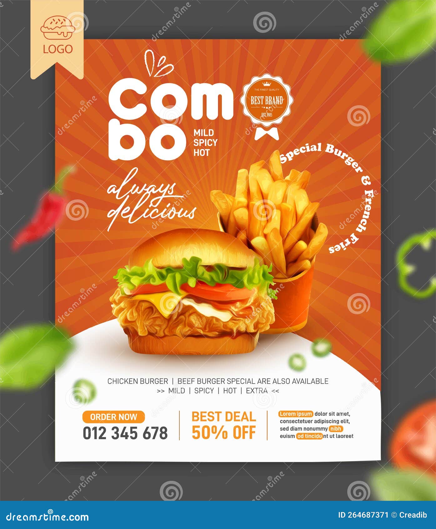 Fried Chicken Burger and Fries Banner Ads Design Template Stock Vector ...