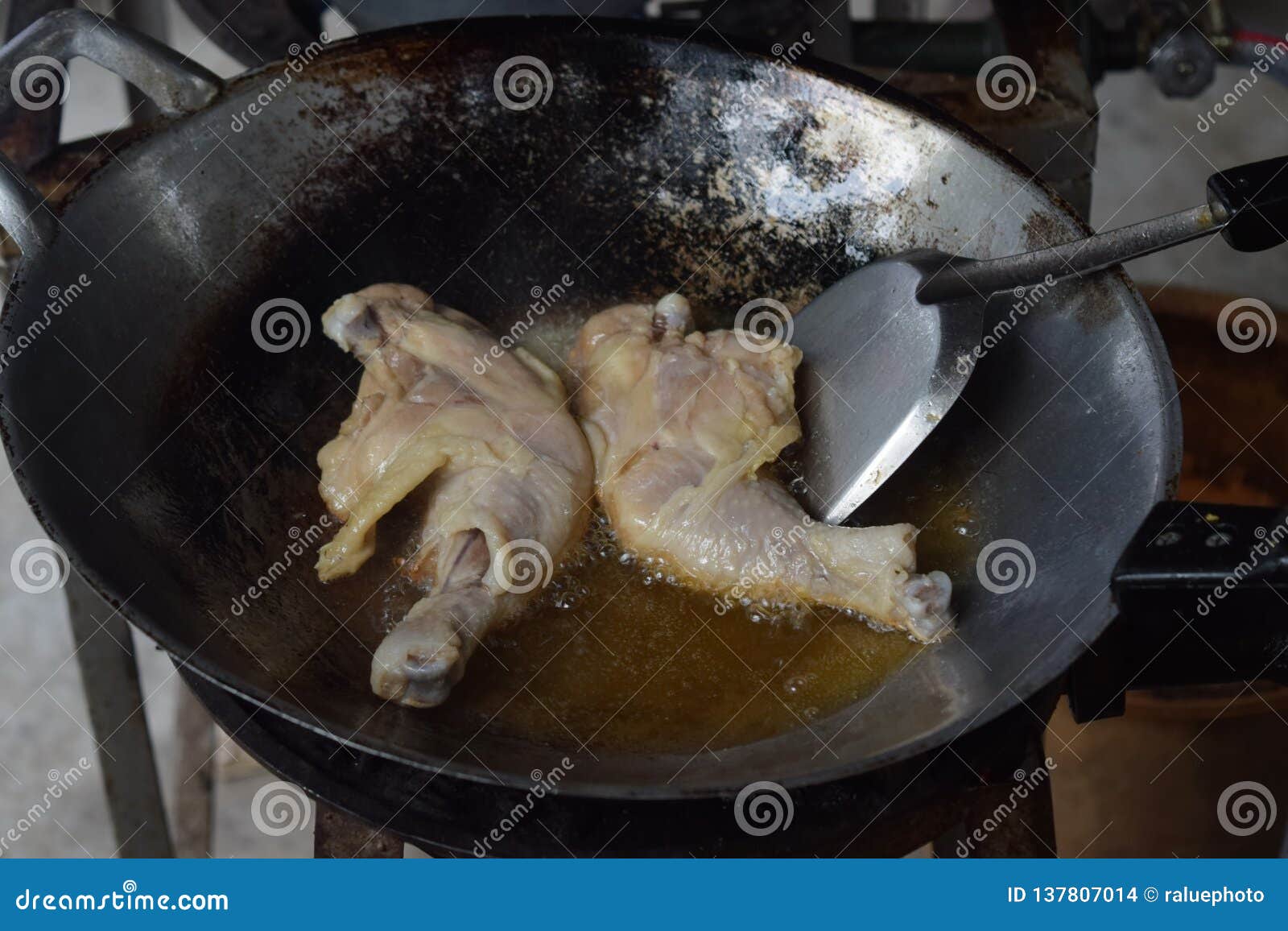 Fried Chicken Calves in an Iron Pan Stock Photo - Image of adult, cook ...