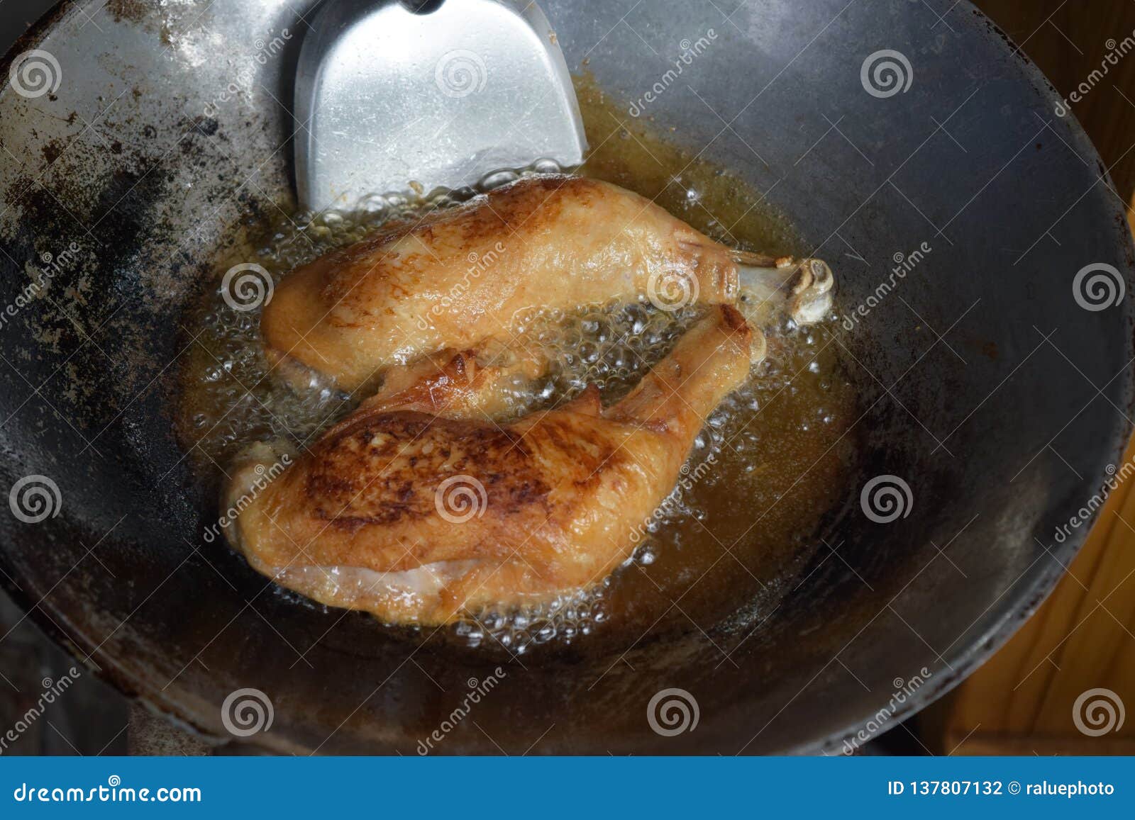 Fried Chicken Calves in an Iron Pan Stock Photo - Image of cook ...